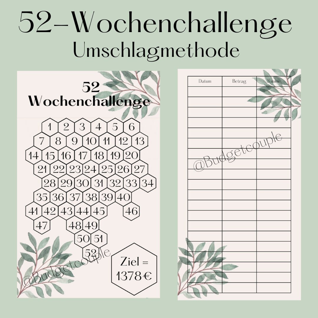 52 Week Challenge Savings Challenge - Etsy