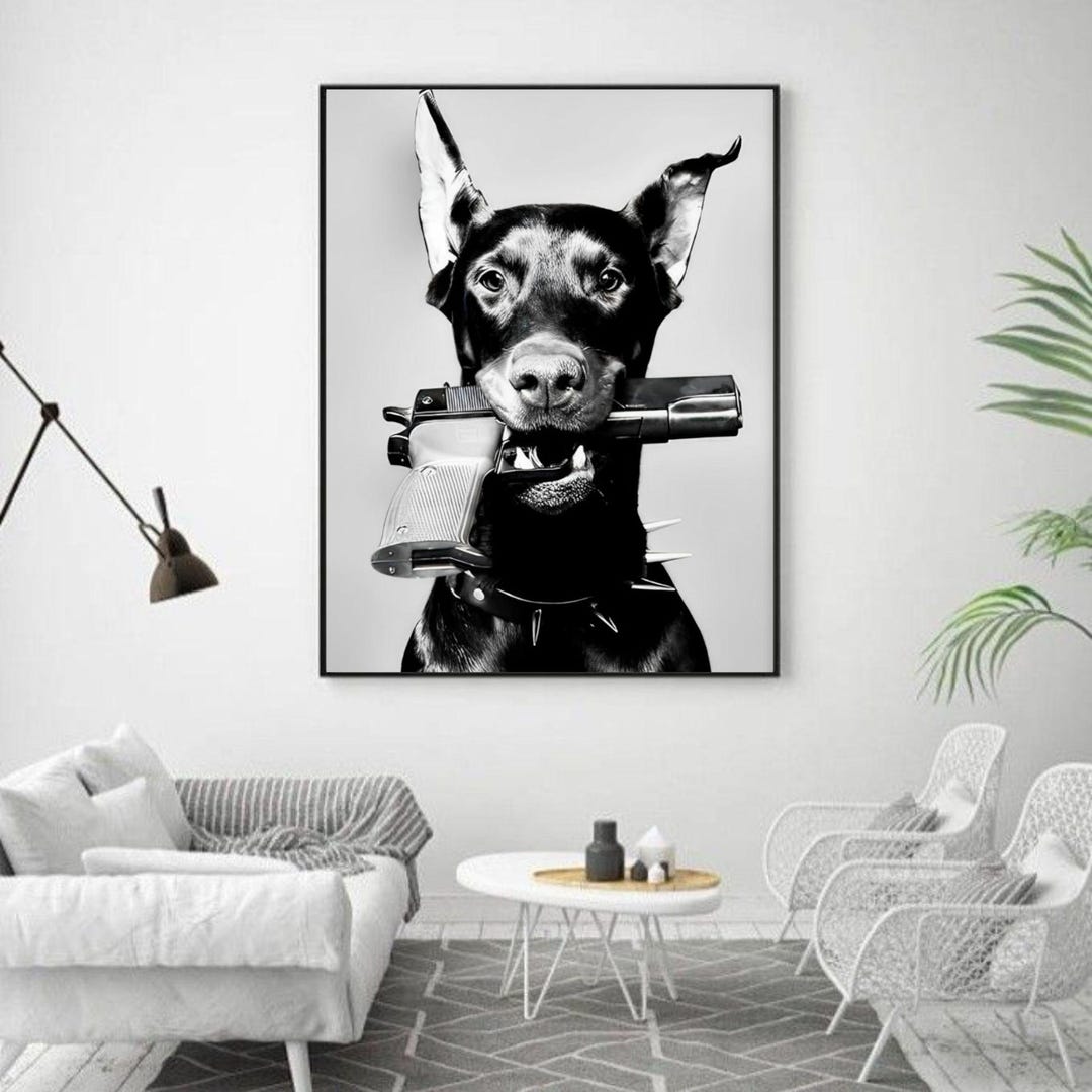 Doberman Gun Poster, Black and White, Digital Download, Luxury Fashion ...