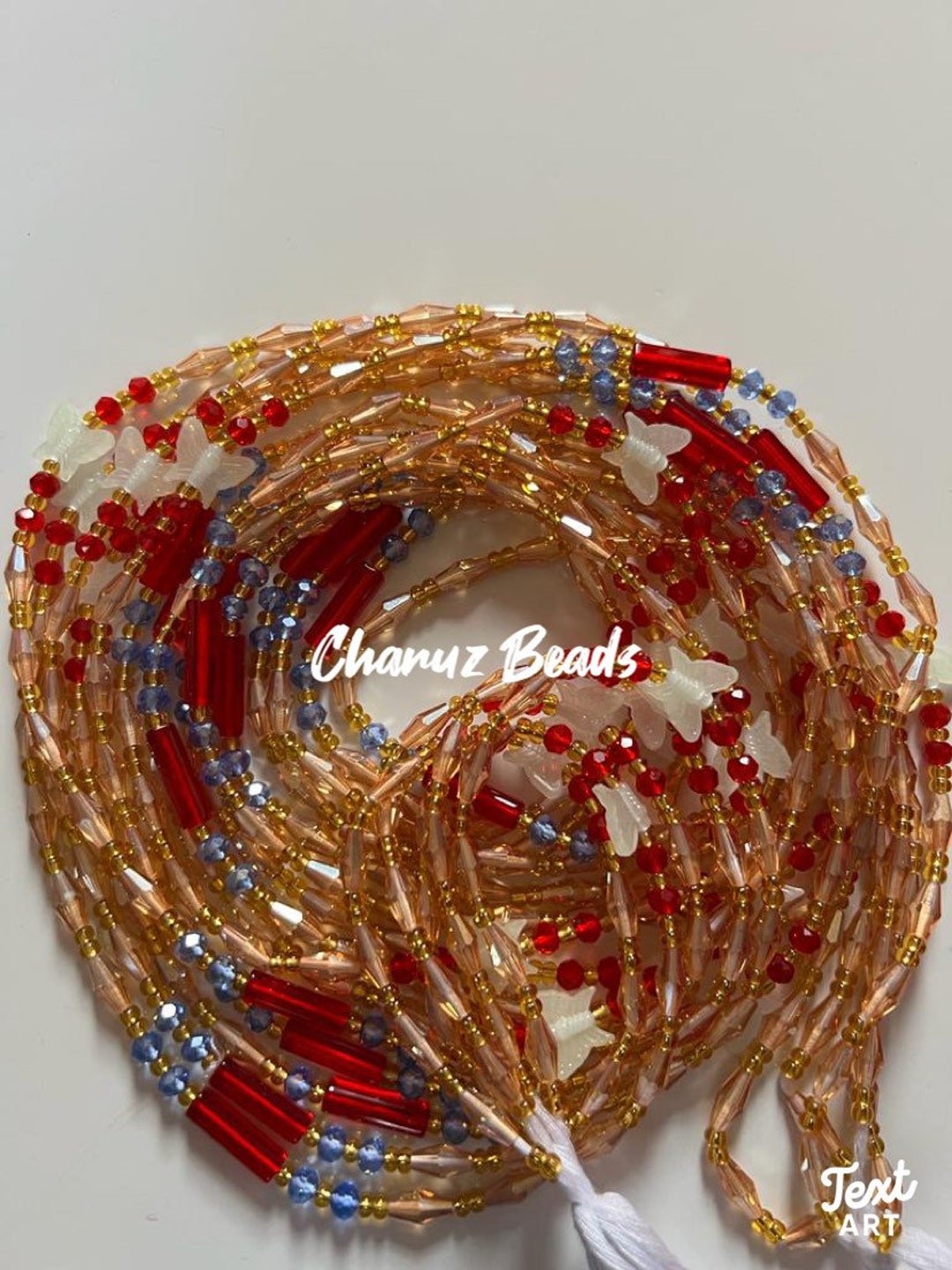 Rose Gold Rice Beads W/ Red Tubes and Glow-in-dark Butterfly /crystal ...
