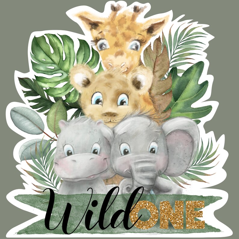 Wild One Safari Animals and Tropical Leaves Design Png - Etsy