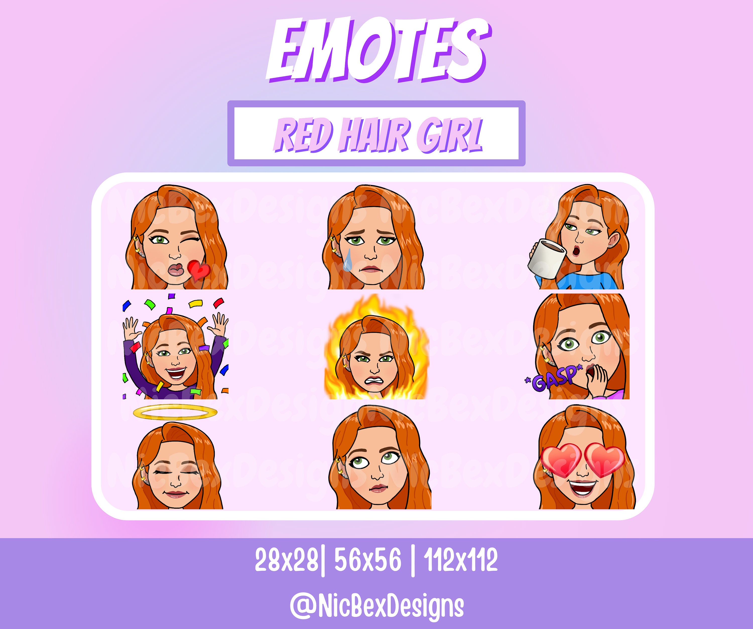 Red Hair Girl Twitch Emotes / Bit Badges / Streamer / Youtube / Sub ...