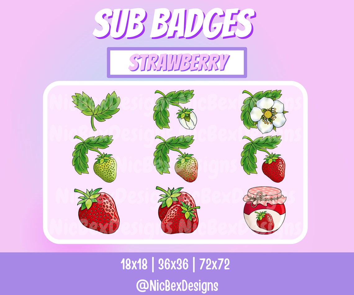 Strawberry Twitch Sub Badges / Streamer / Youtube / Cheer Badges ...