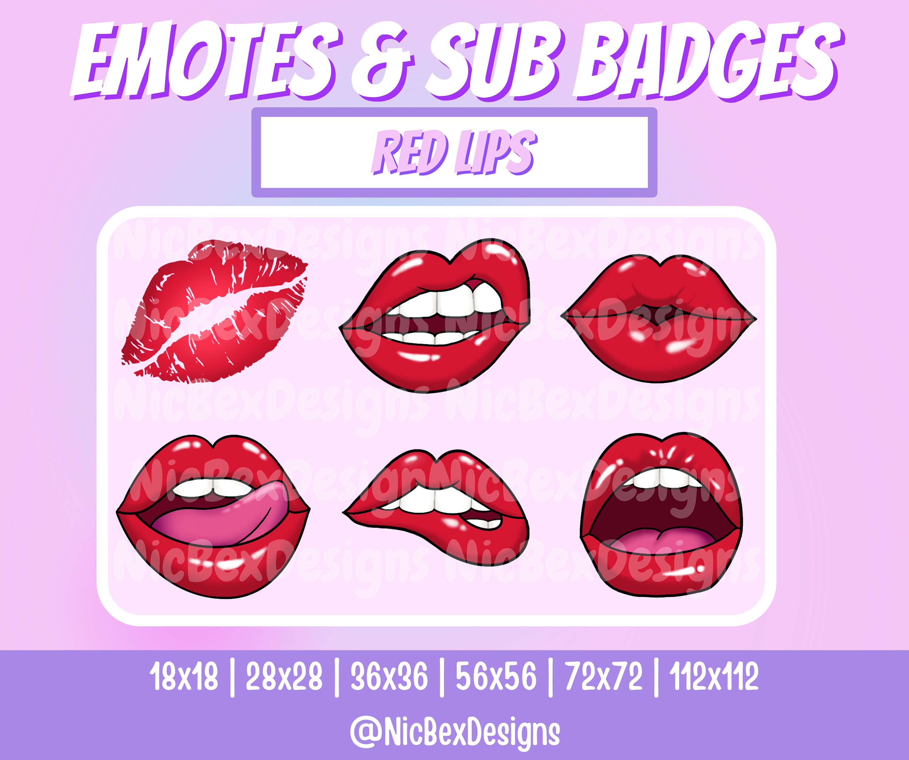 Red Lips Twitch Sub Badges & Emotes / Bit Badges / Youtube / Twitch ...