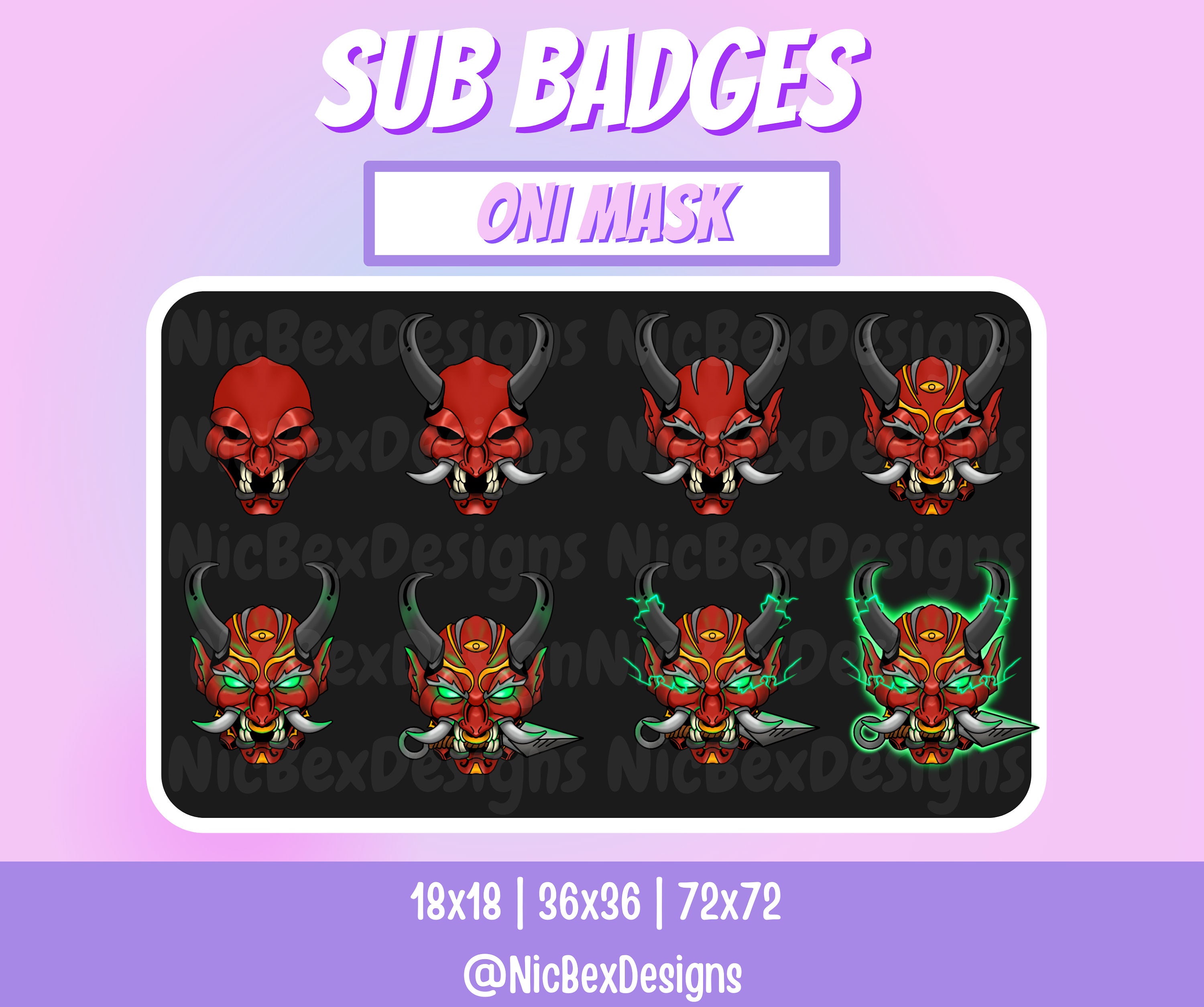 Oni Mask Twitch Sub Badges / Bit Badges / Youtube / Cheer Badges ...