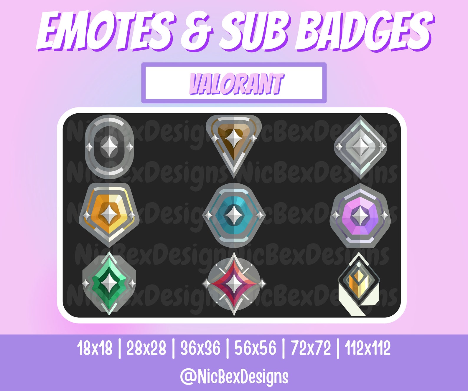 Valorant Twitch Sub Badges & Emotes / Bit Badges / Valorant Ranks ...