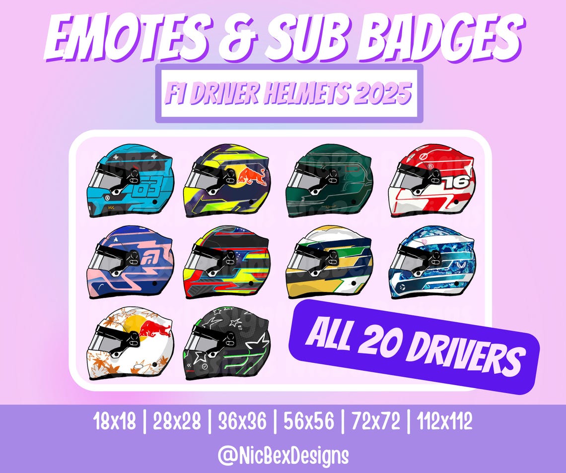 F1 Driver Helmets Twitch Sub Badges & Emotes / Bit Badges / Streamer ...