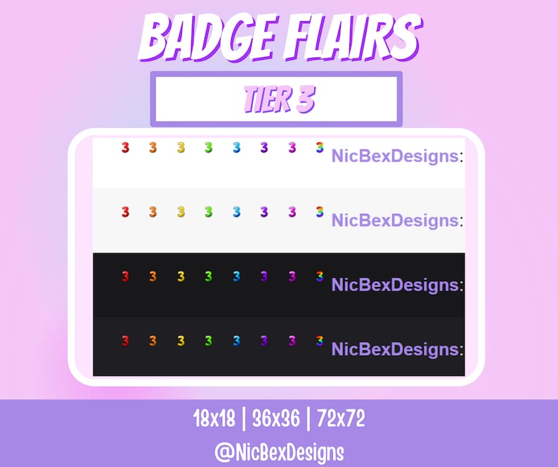 Tier 3 Twitch Badge Flairs / Bit Badges / Streamer / Youtube / Cheer Badges / Sub Badges ...