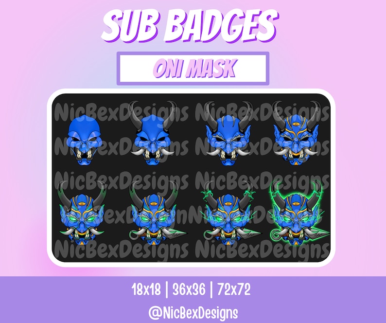 Oni Mask Twitch Sub Badges / Bit Badges / Youtube / Cheer Badges ...
