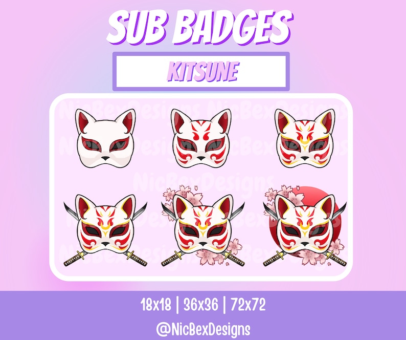 Kitsune Mask Twitch Sub Badges / Bit Badges / Youtube / Cheer Badges ...