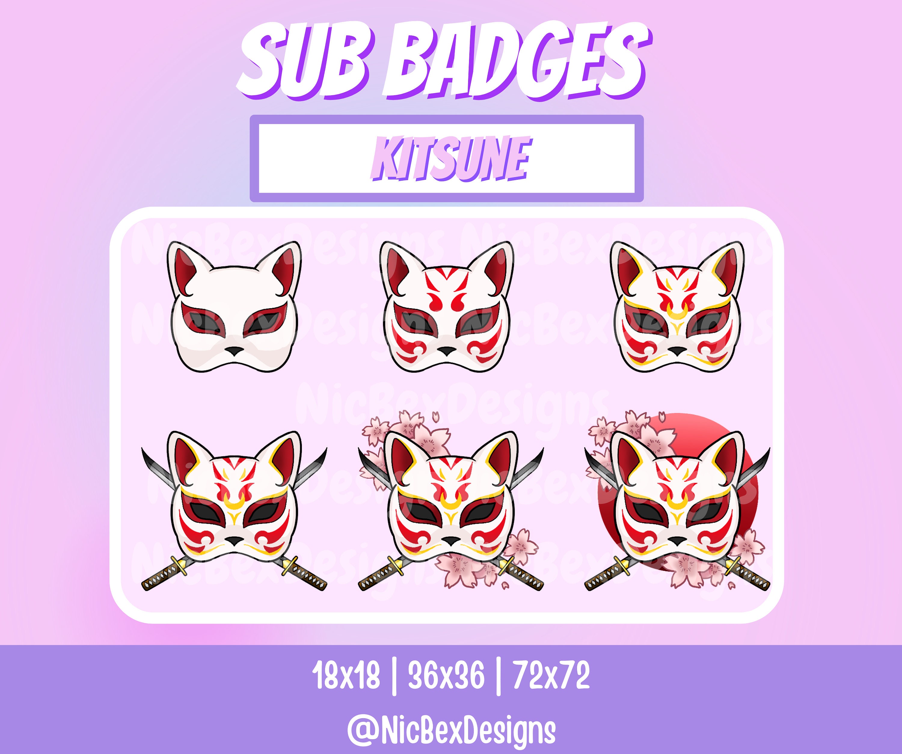 Kitsune Mask Twitch Sub Badges / Bit Badges / Youtube / Cheer Badges ...