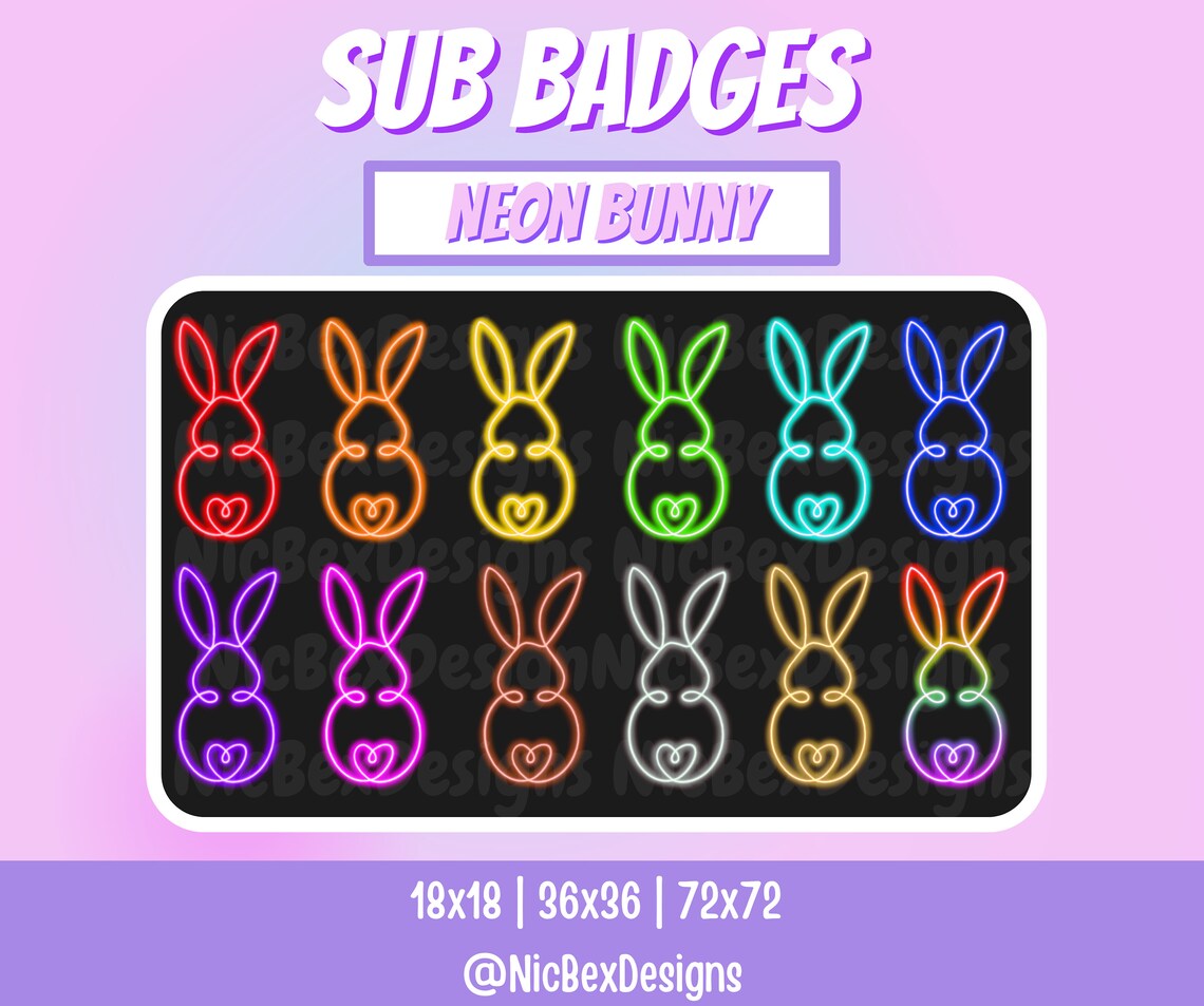 Neon Bunny Twitch Sub Badges / Bit Badges / Youtube / Cheer Badges ...