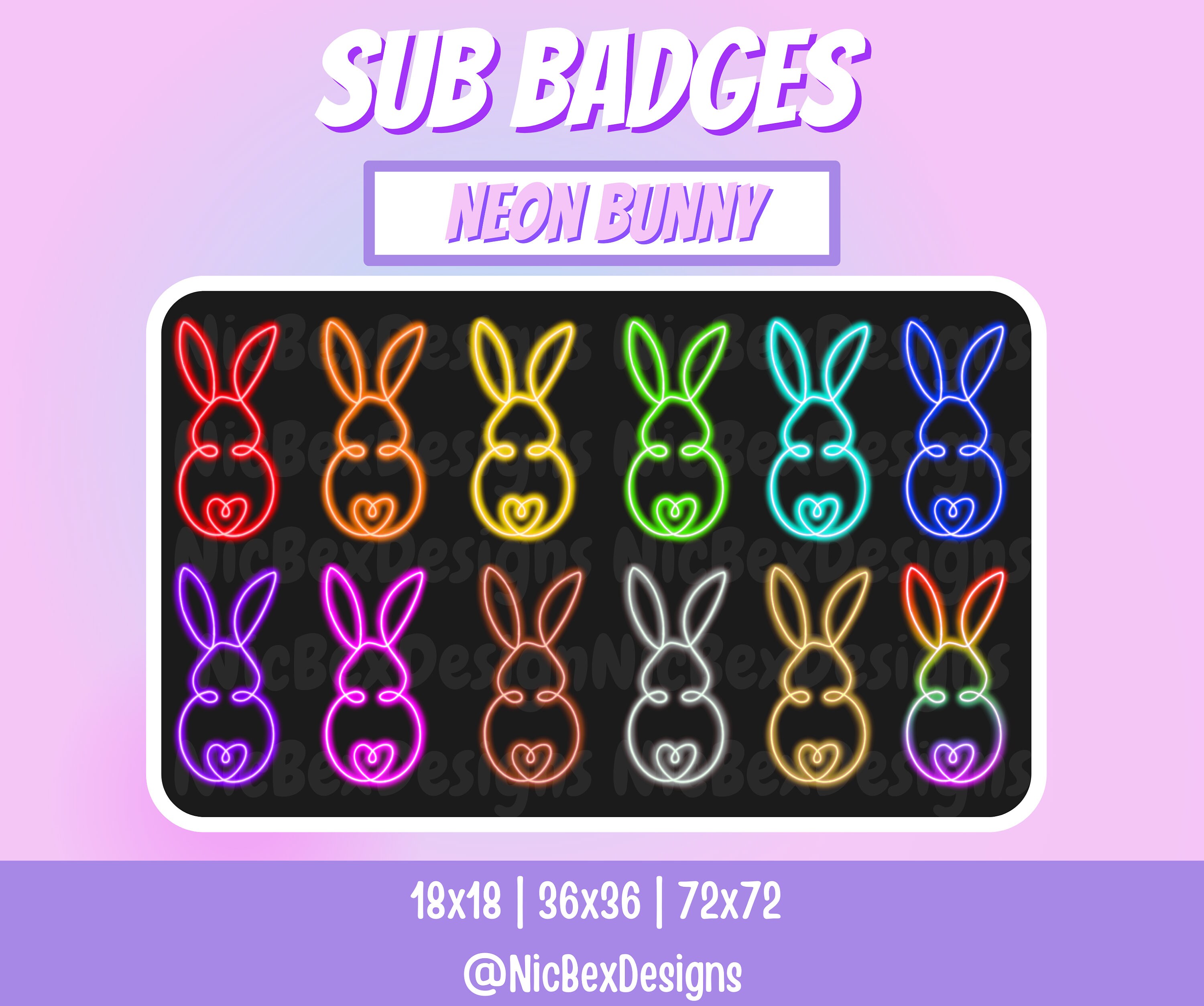 Neon Bunny Twitch Sub Badges / Bit Badges / Youtube / Cheer Badges ...