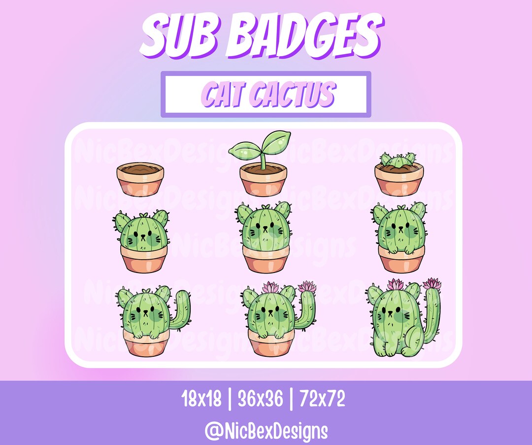 Cat Cactus Twitch Sub Badges / Bit Badges / Youtube / Cat Stream Badges / Kawaii / Cat Sub ...