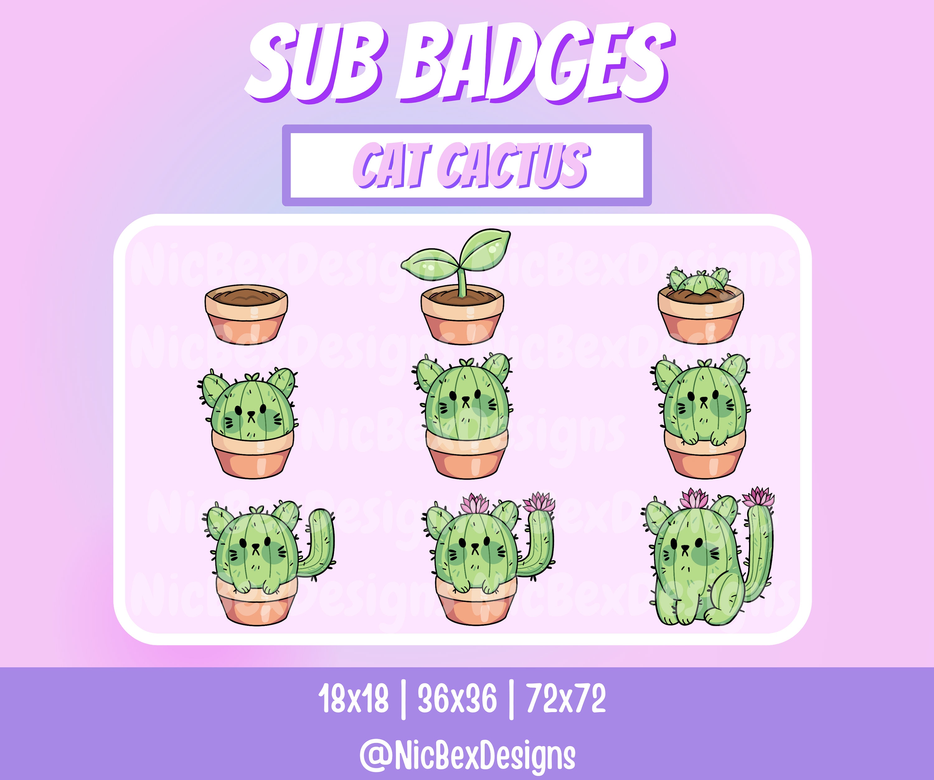 Cat Cactus Twitch Sub Badges / Bit Badges / Youtube / Cat Stream Badges ...