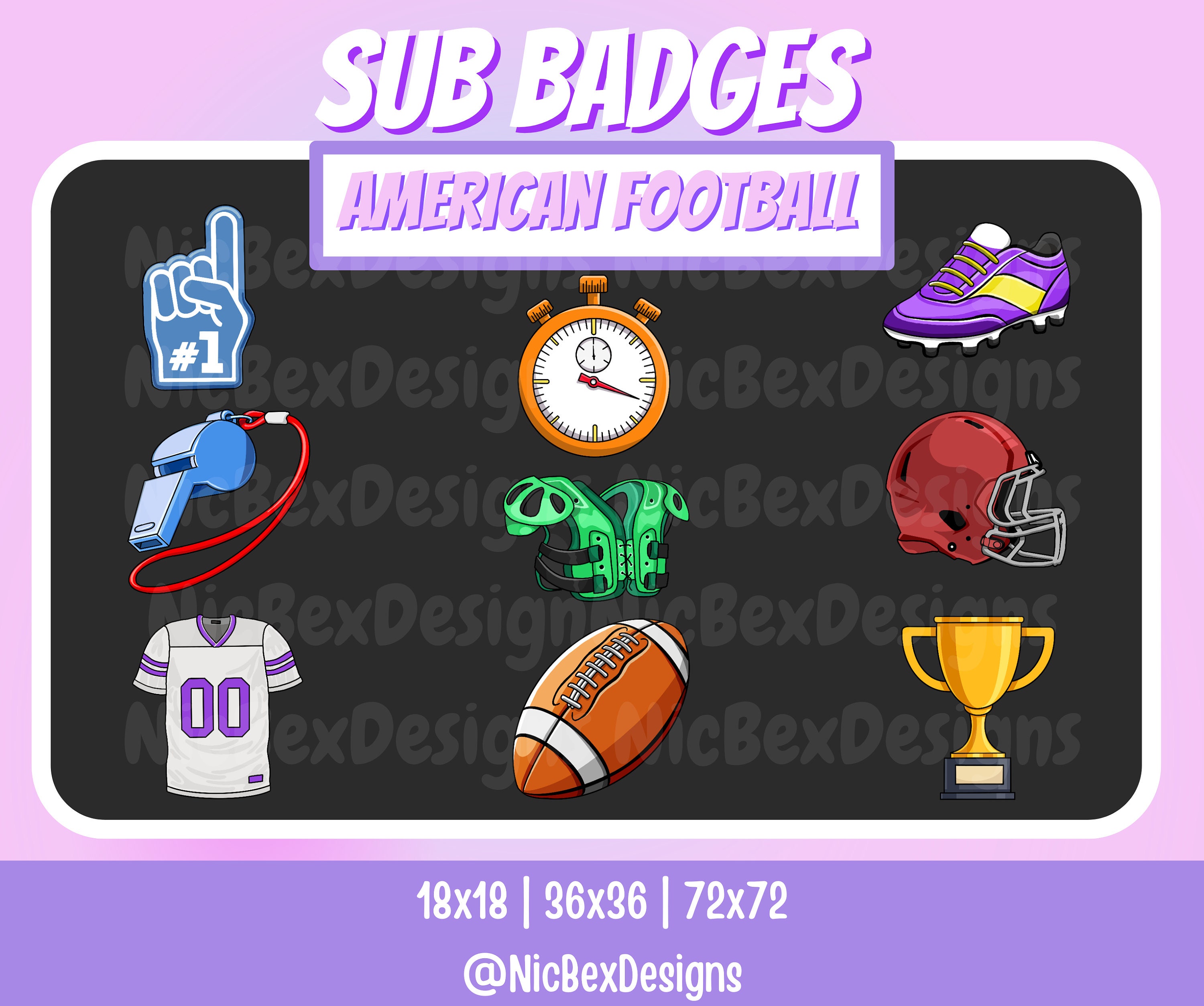 American Football Twitch Sub Badges / Streamer / Youtube / Cheer Badges ...