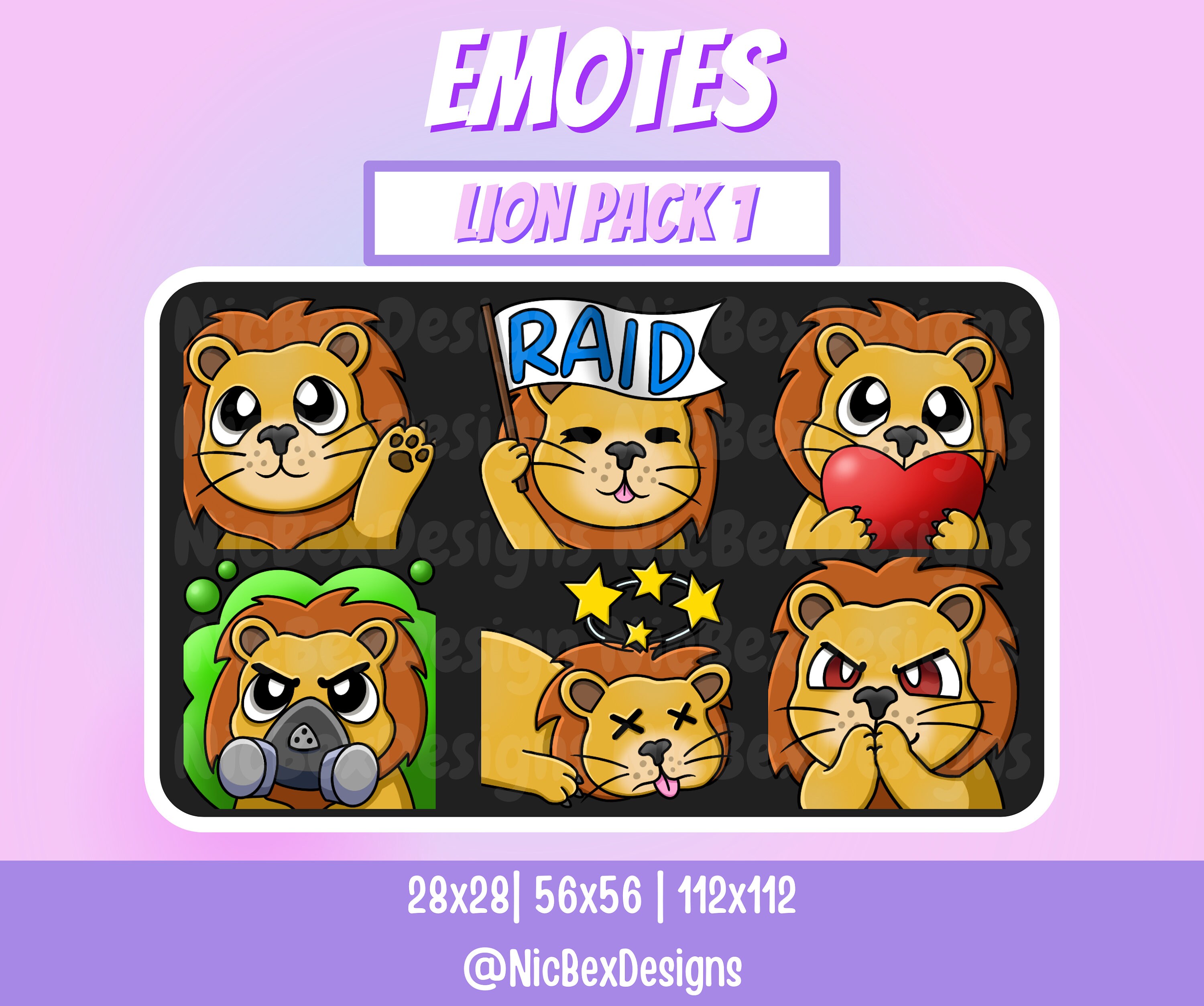 Lion Twitch Emote Pack / Bit Badges / Streamer / Youtube / Twitch ...