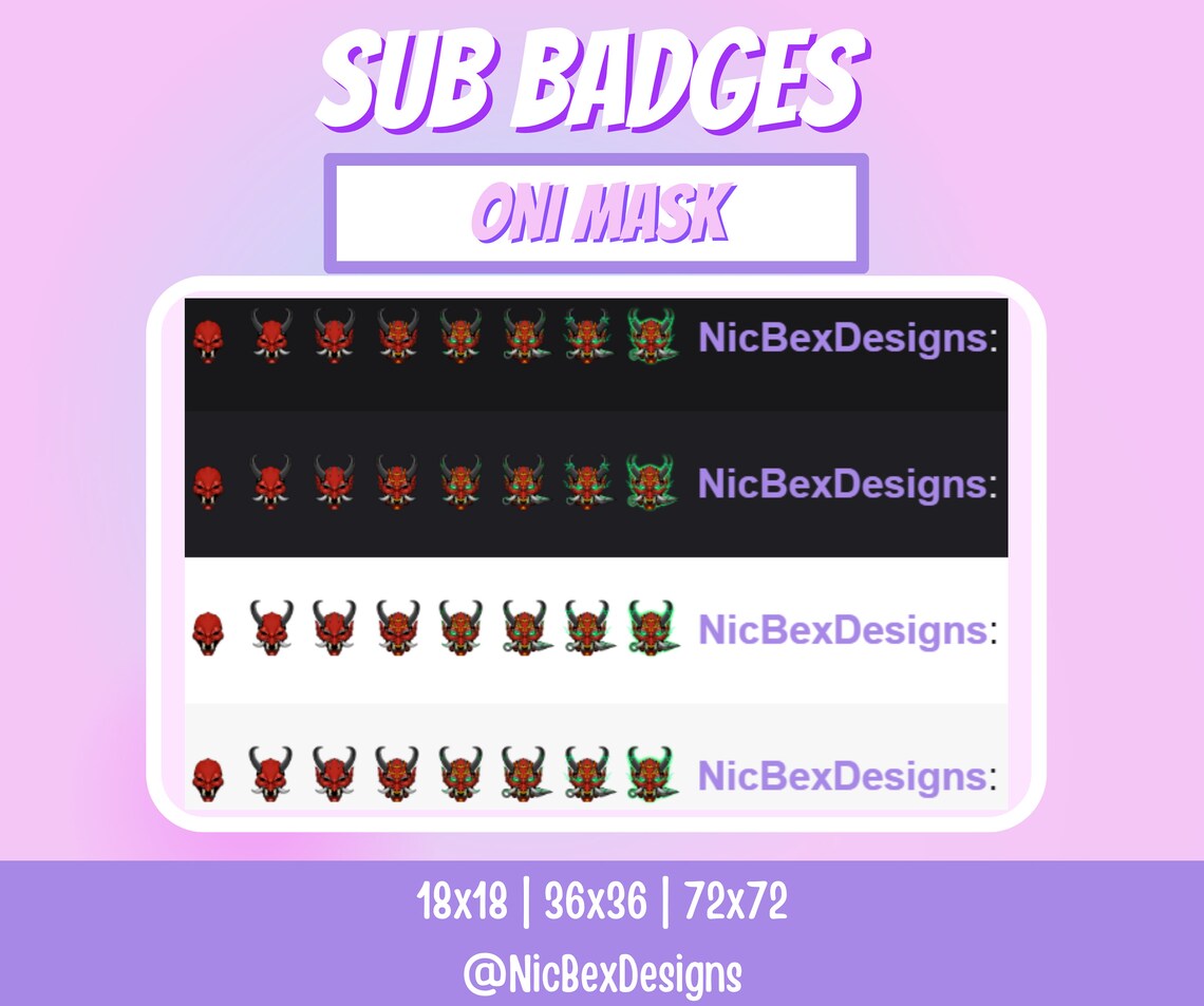 Oni Mask Twitch Sub Badges / Bit Badges / Youtube / Cheer Badges ...