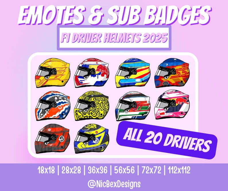 F1 Driver Helmets Twitch Sub Badges & Emotes / Bit Badges / Streamer ...