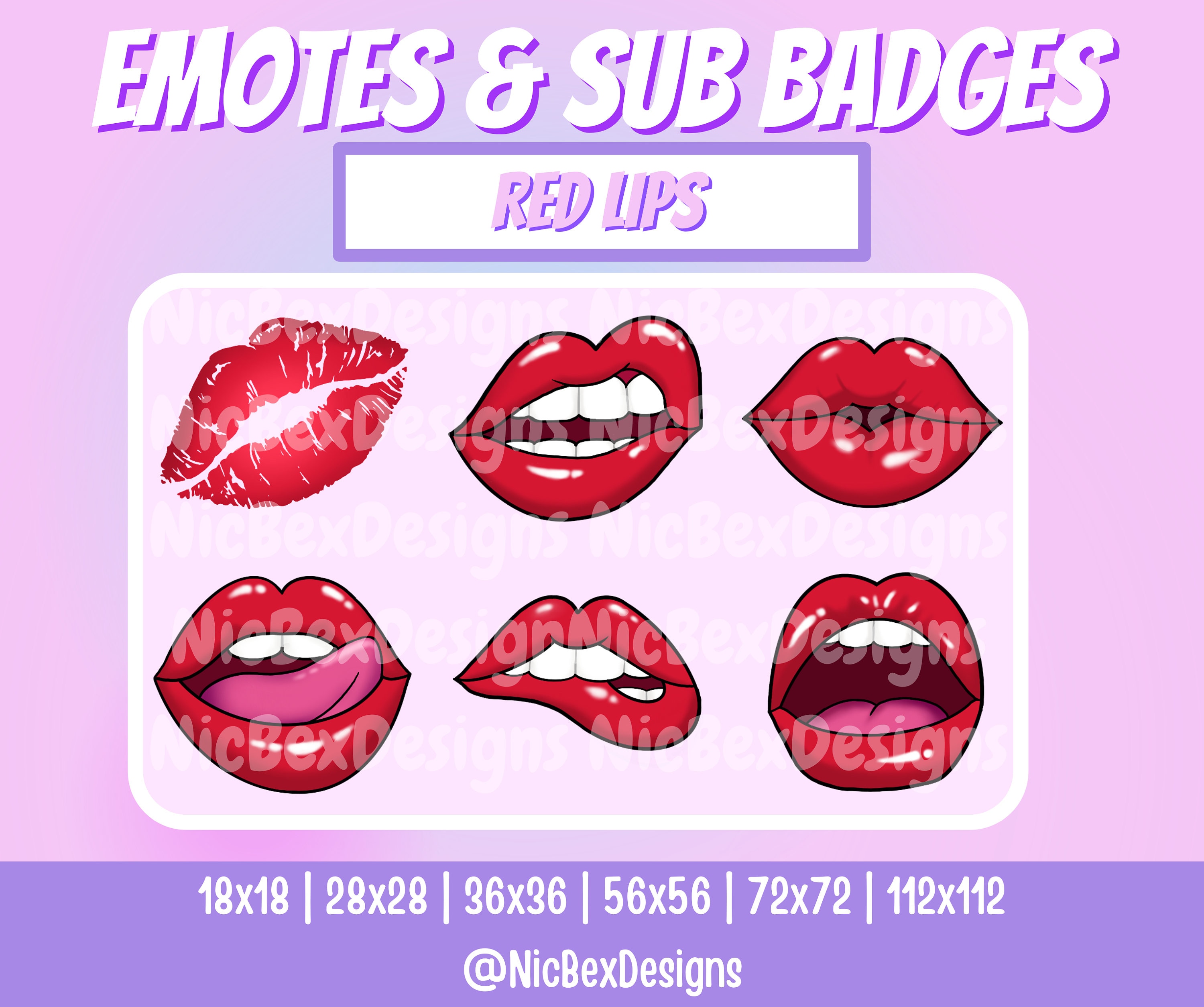 Red Lips Twitch Sub Badges & Emotes / Bit Badges / Youtube / Twitch ...