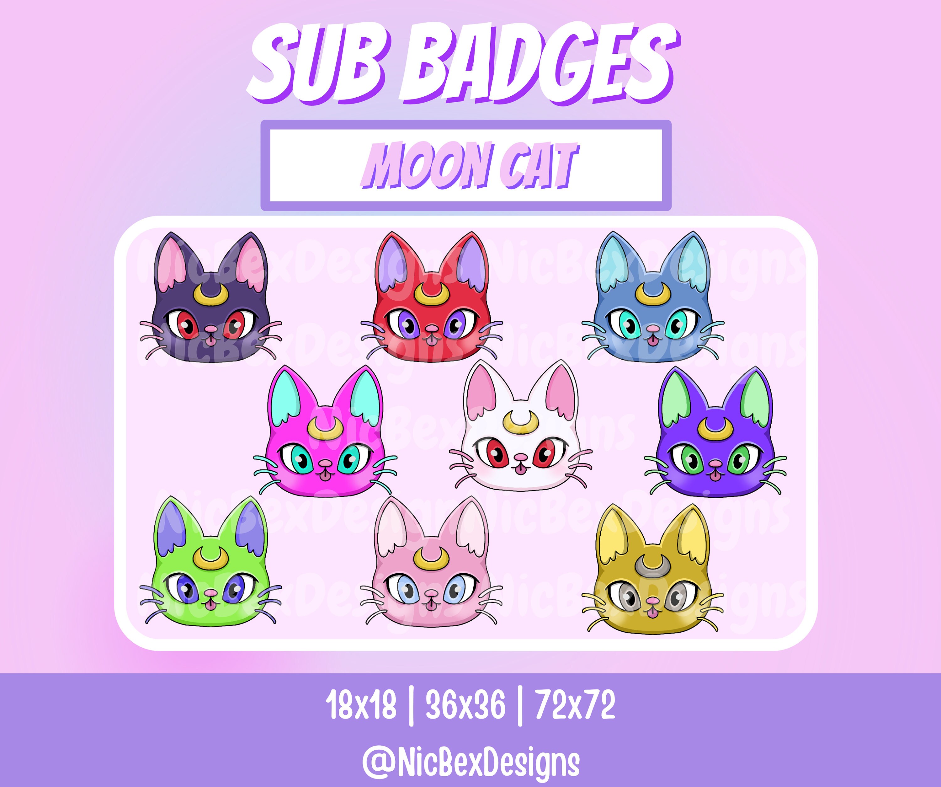 Moon Cat Twitch Sub Badges / Bit Badges / Youtube / Cheer - Etsy