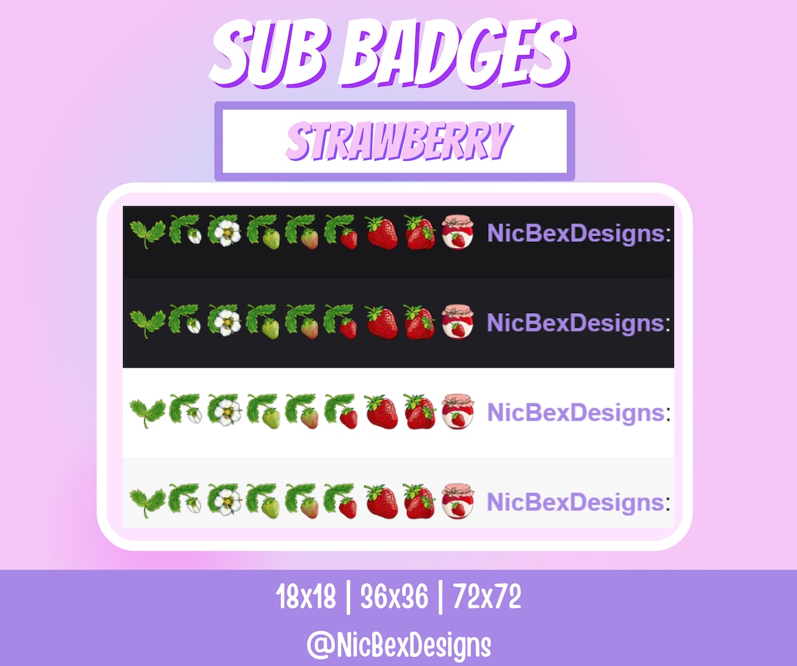 Strawberry Twitch Sub Badges / Streamer / Youtube / Cheer Badges ...