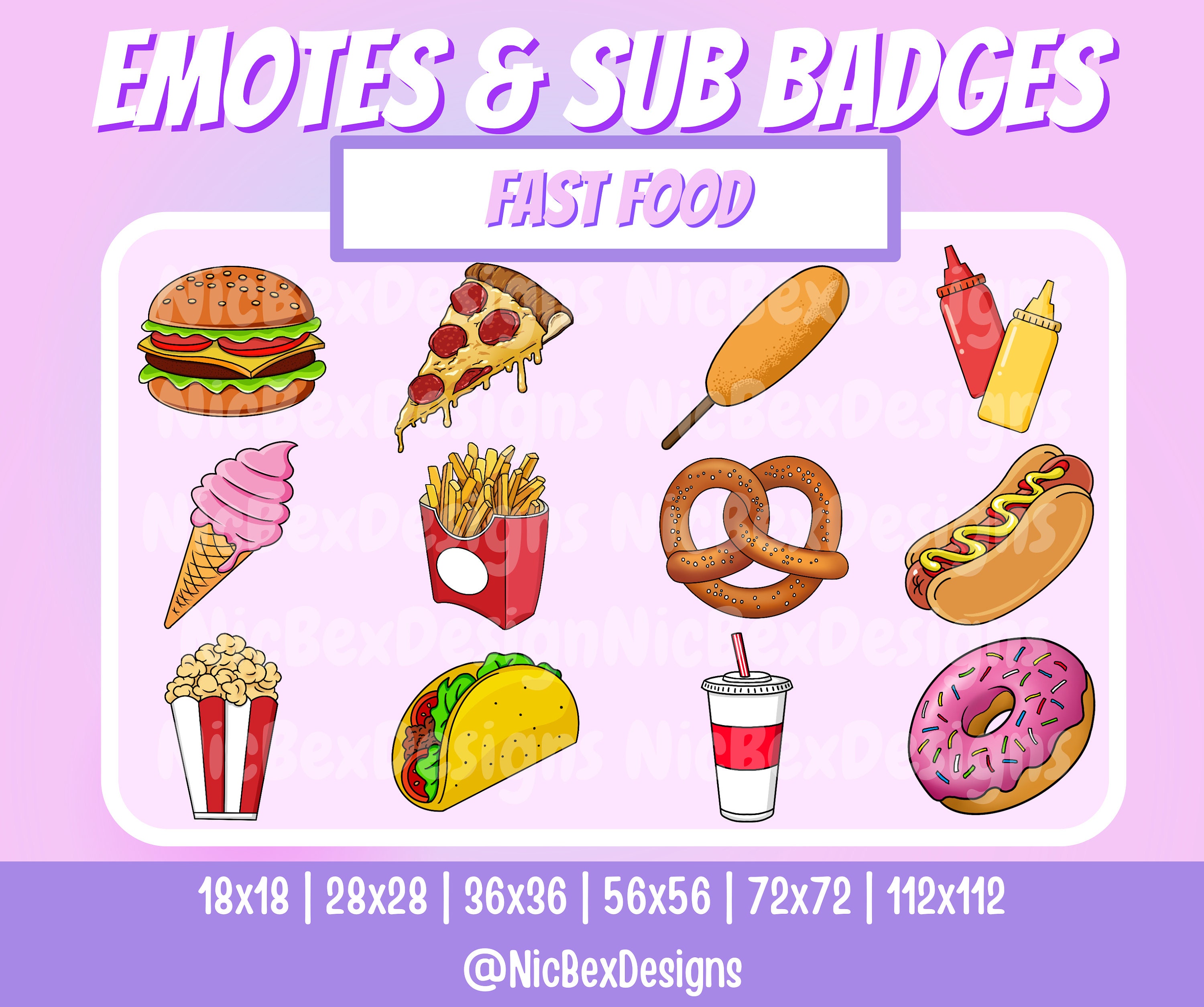 Fast Food Twitch Sub Badges & Emotes / Bit Badges / Streamer / Youtube ...