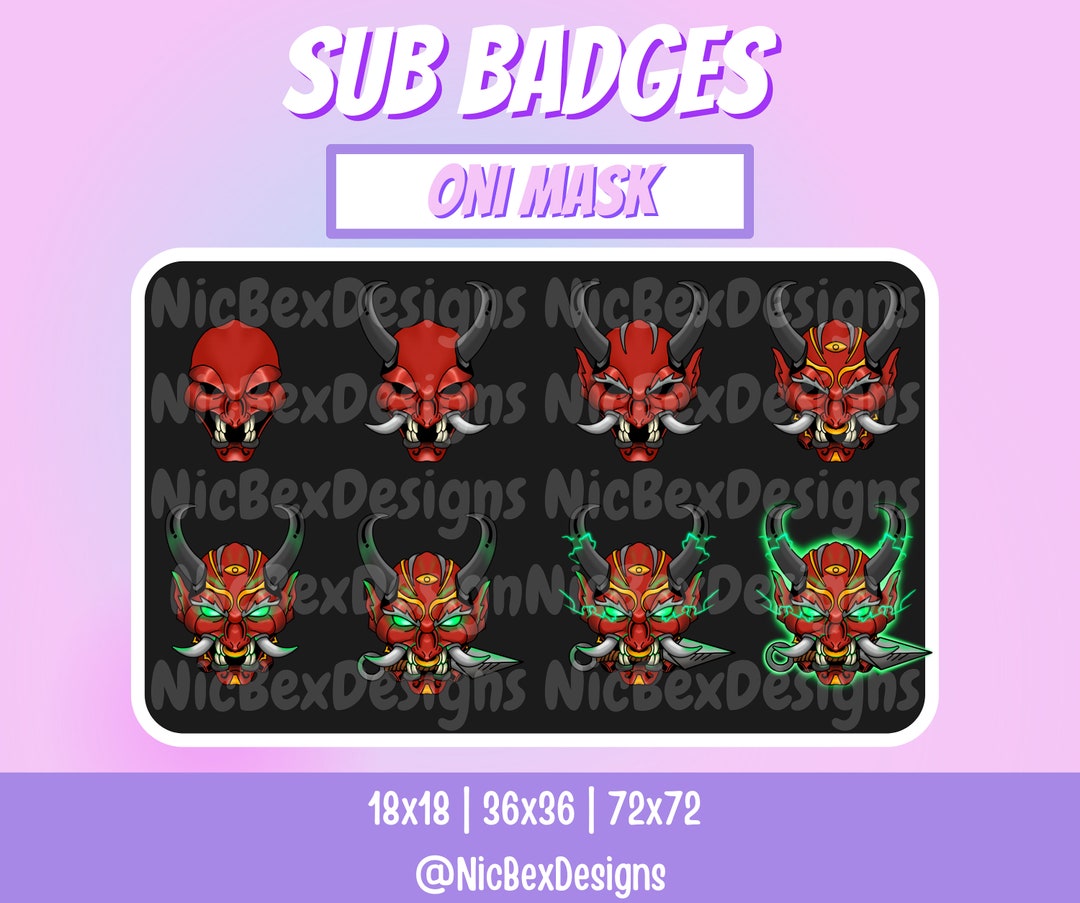 Oni Mask Twitch Sub Badges / Bit Badges / Youtube / Cheer Badges ...