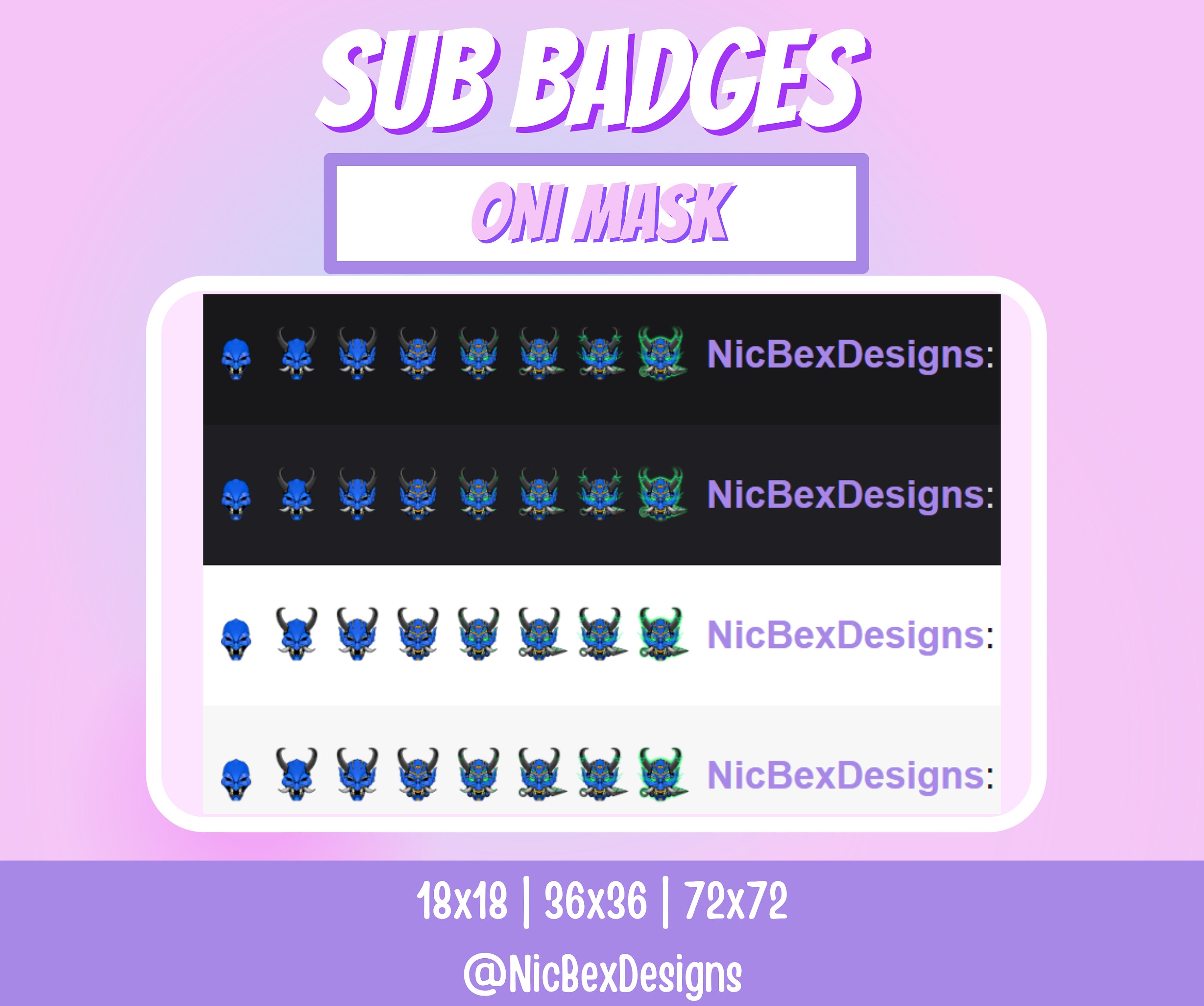 Oni Mask Twitch Sub Badges / Bit Badges / Youtube / Cheer Badges ...