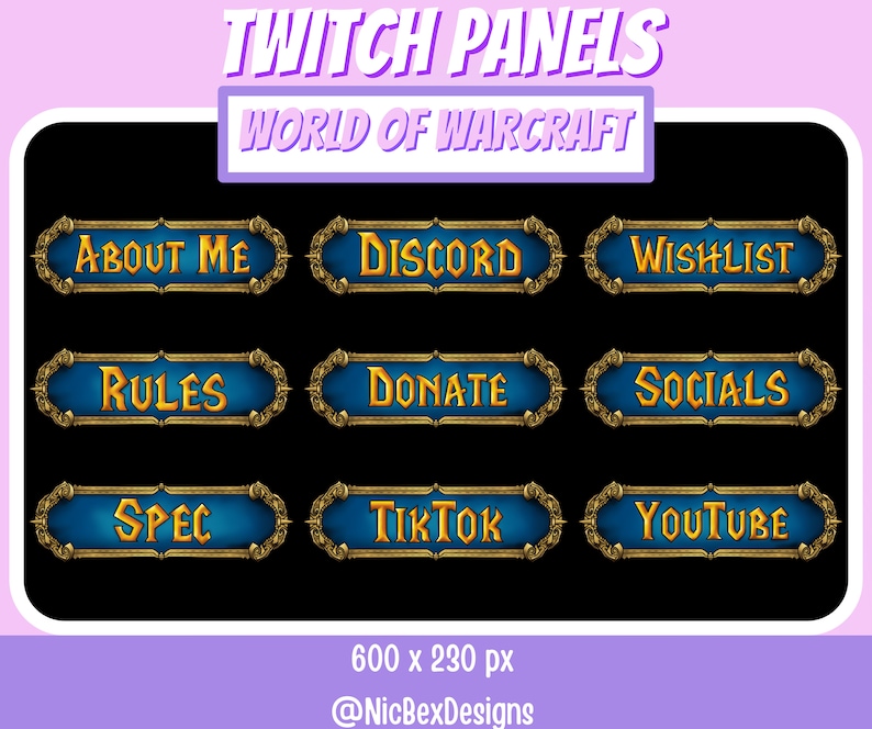 Wow Twitch Panels / Bit Badges / Youtube / Wow Overlay / Classic Twitch ...