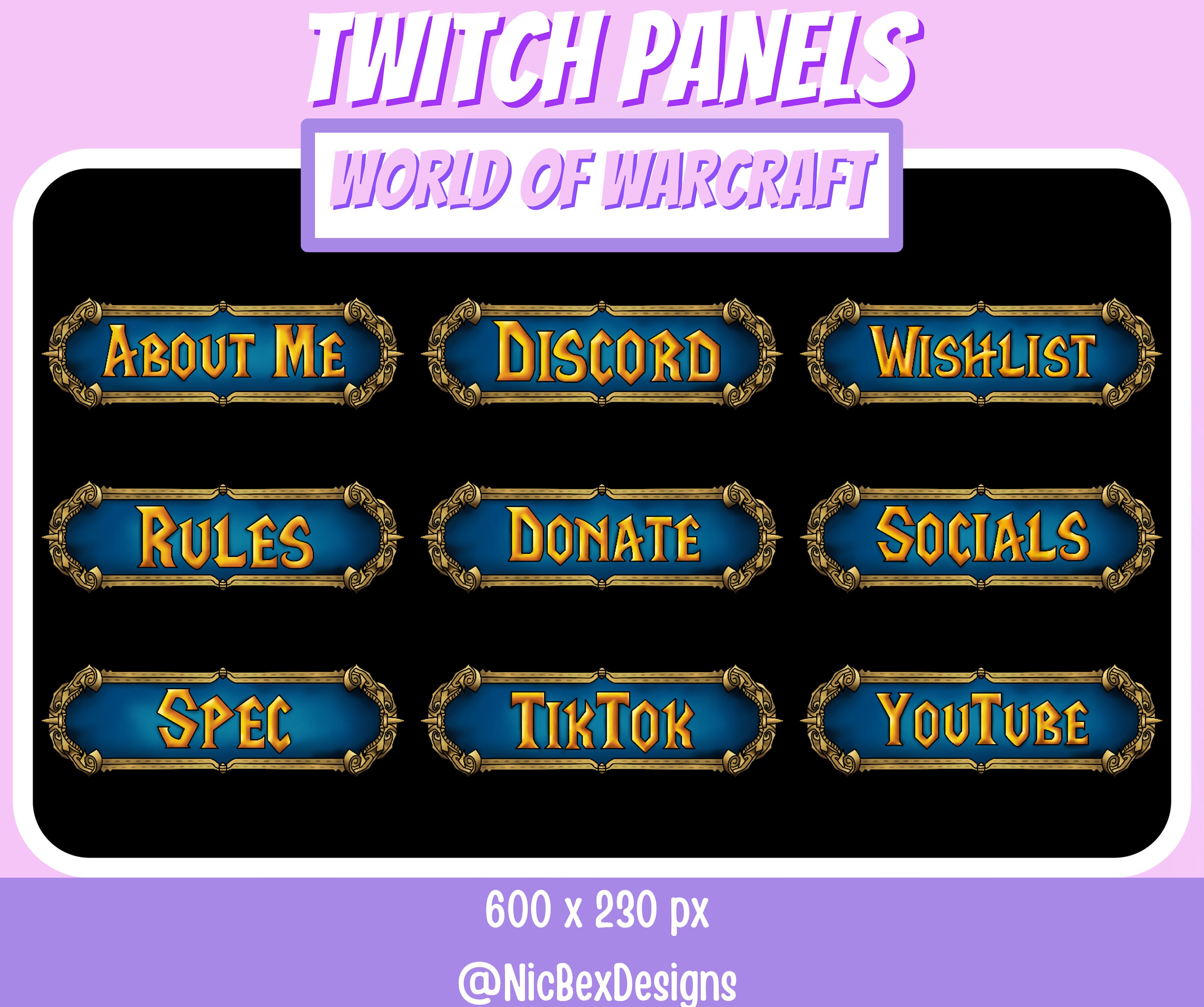 Wow Twitch Panels / Bit Badges / Youtube / Wow Overlay / Classic Twitch ...