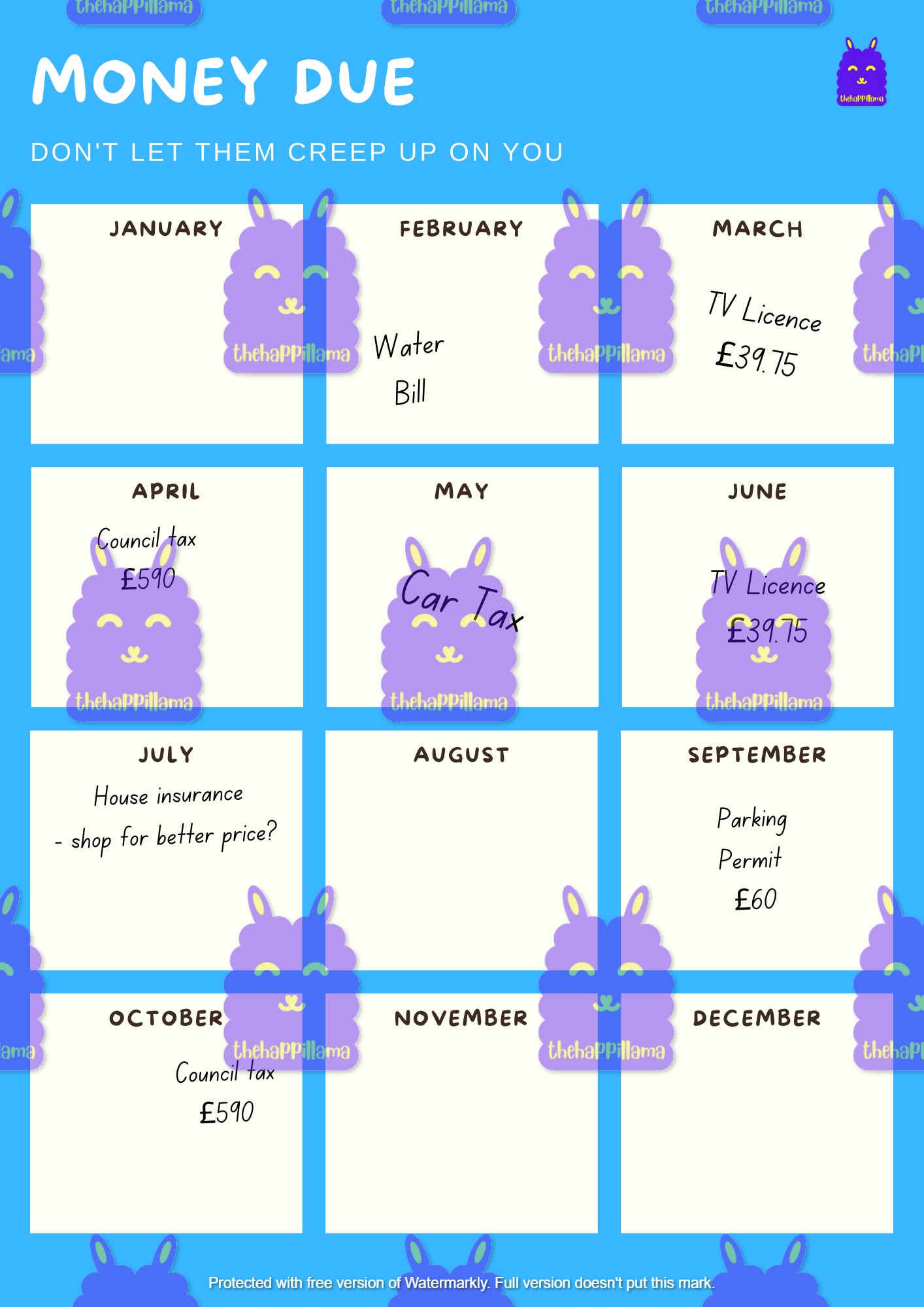 Printable Money Calendar - Year View - Etsy