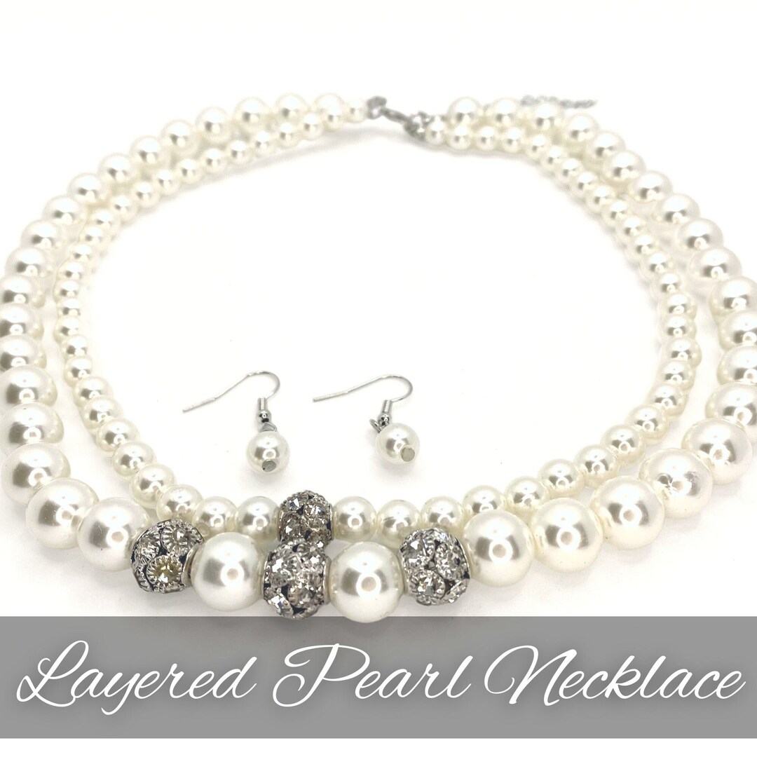 Pearl Layered Necklace Set With Crystals - Formal Jewelry - Etsy