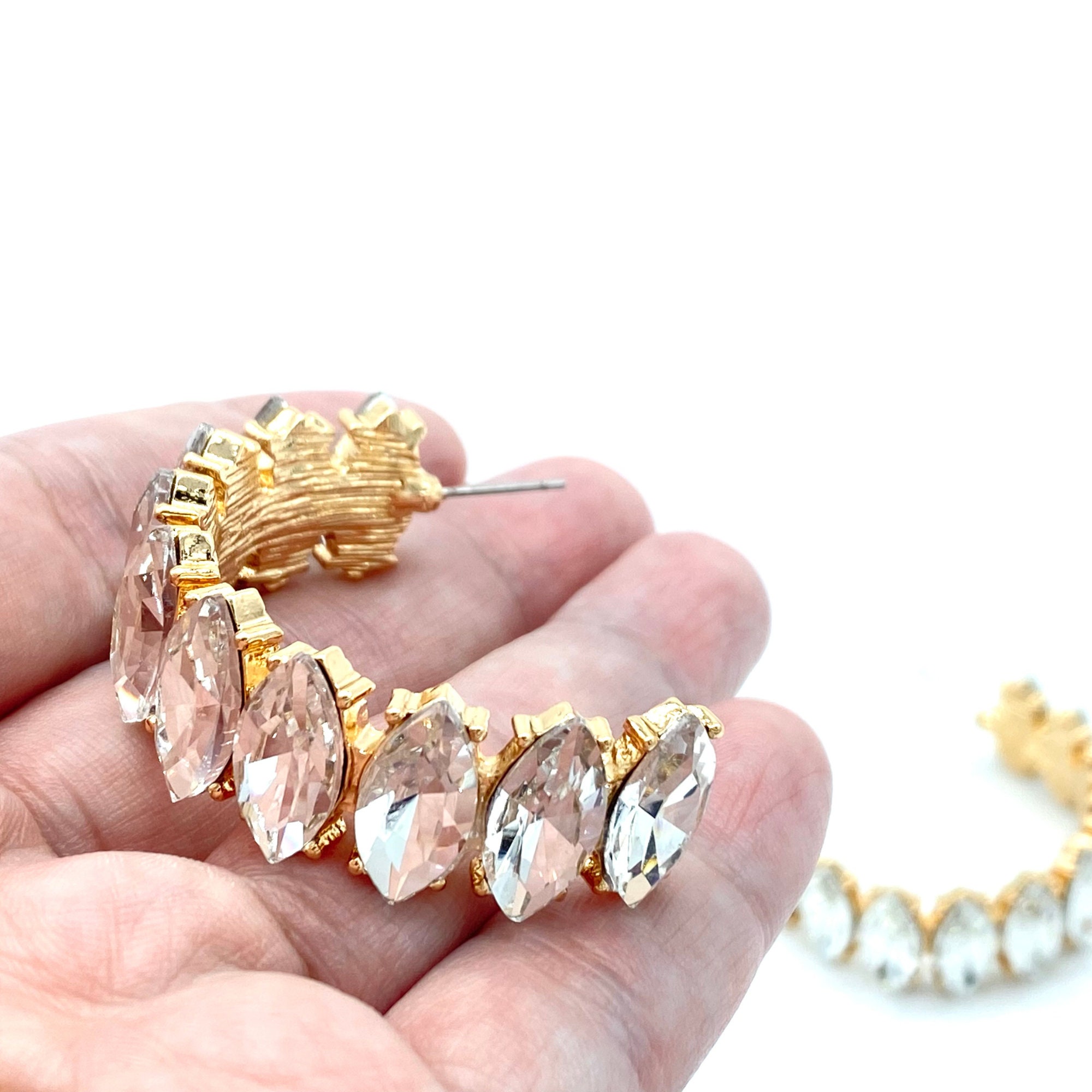 Gold Crystal Jewelry Set: Crystal Hoop Earrings, Elegant Bracelet, and ...