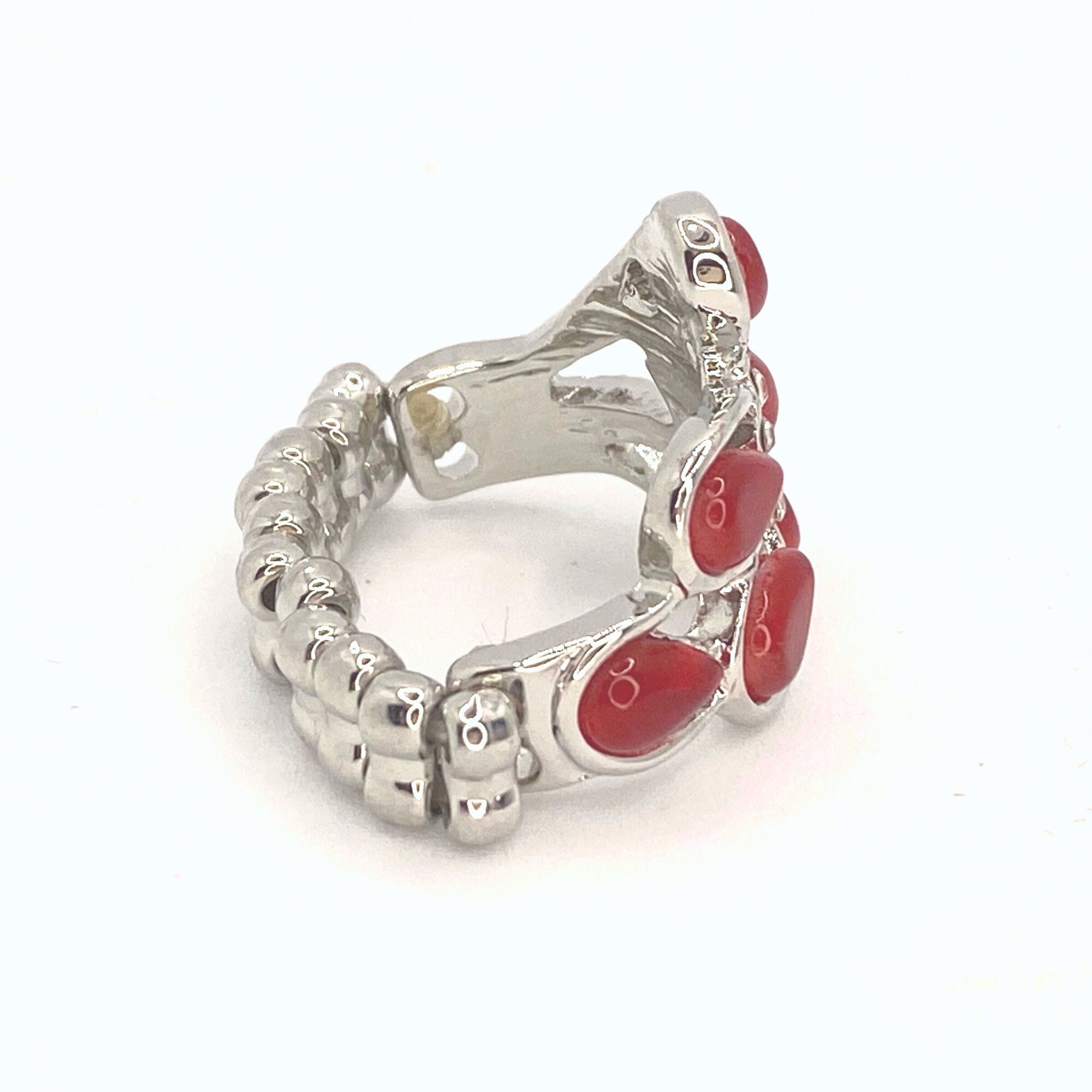 Red Moonstone Stretch Ring With Round Crystals in Silver Adjustable ...