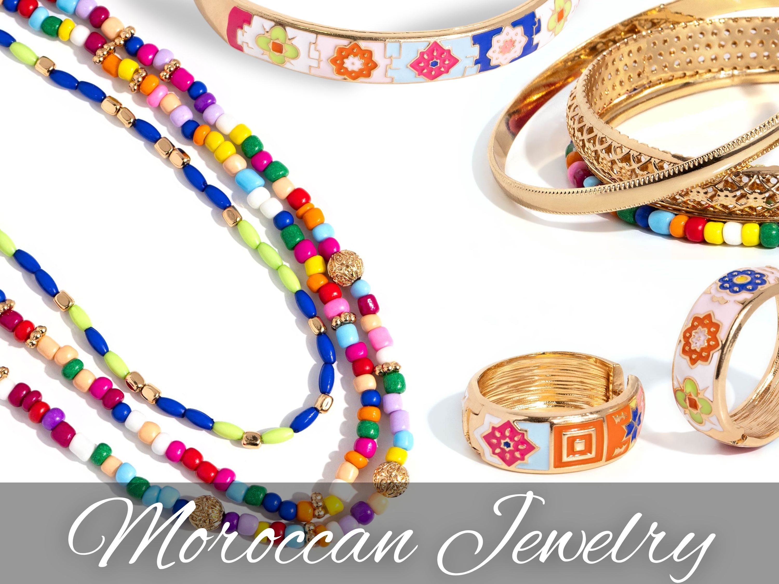 Moroccan Jewelry Set Hand Painted, Inspired Moroccan Necklace Layered ...