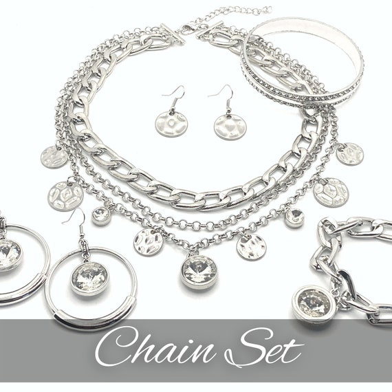 Thick Chain Jewelry Set in Silver With Statement Earrings - Etsy