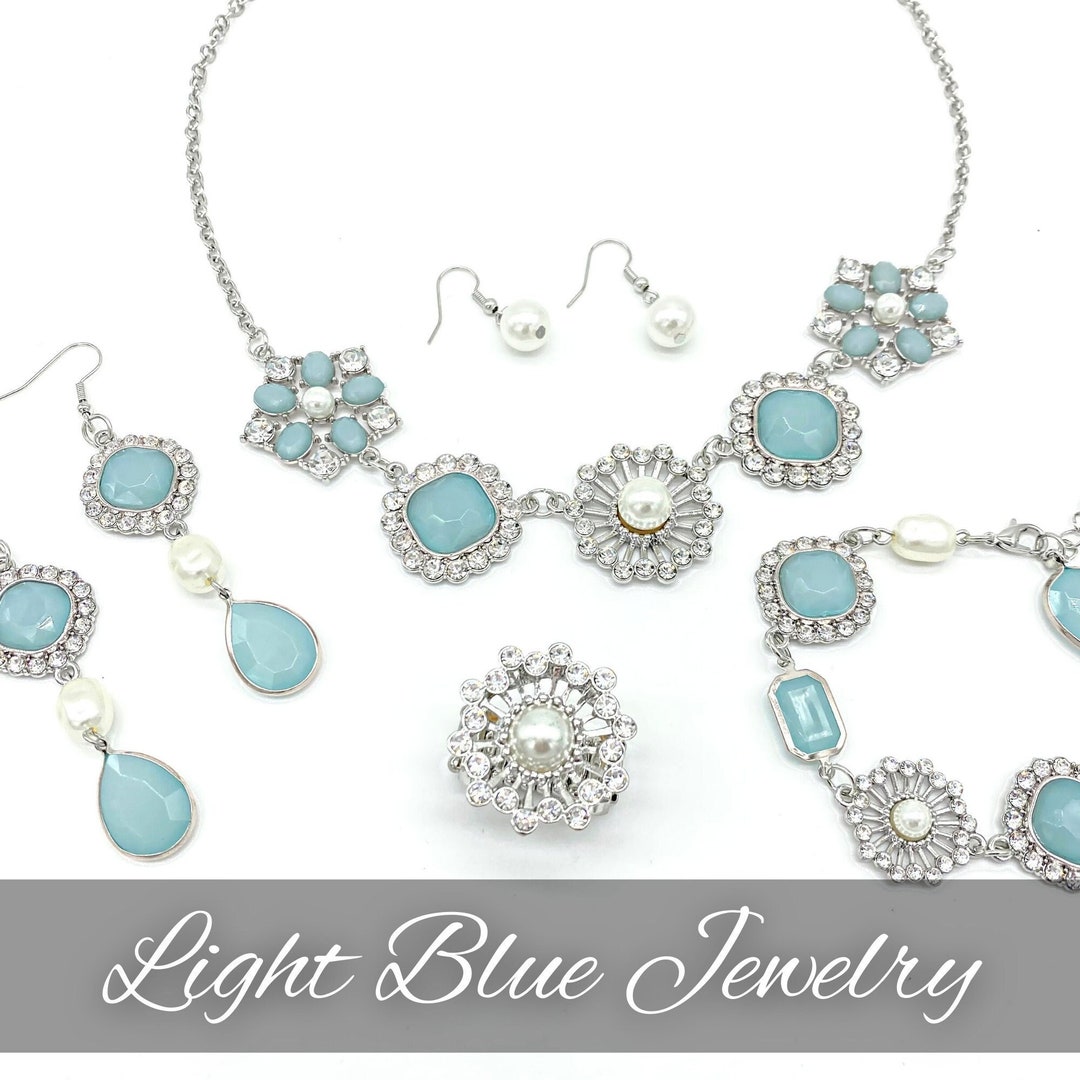 Baroque Pearl Jewelry With Light Blue Beads and Crystals - Formal ...