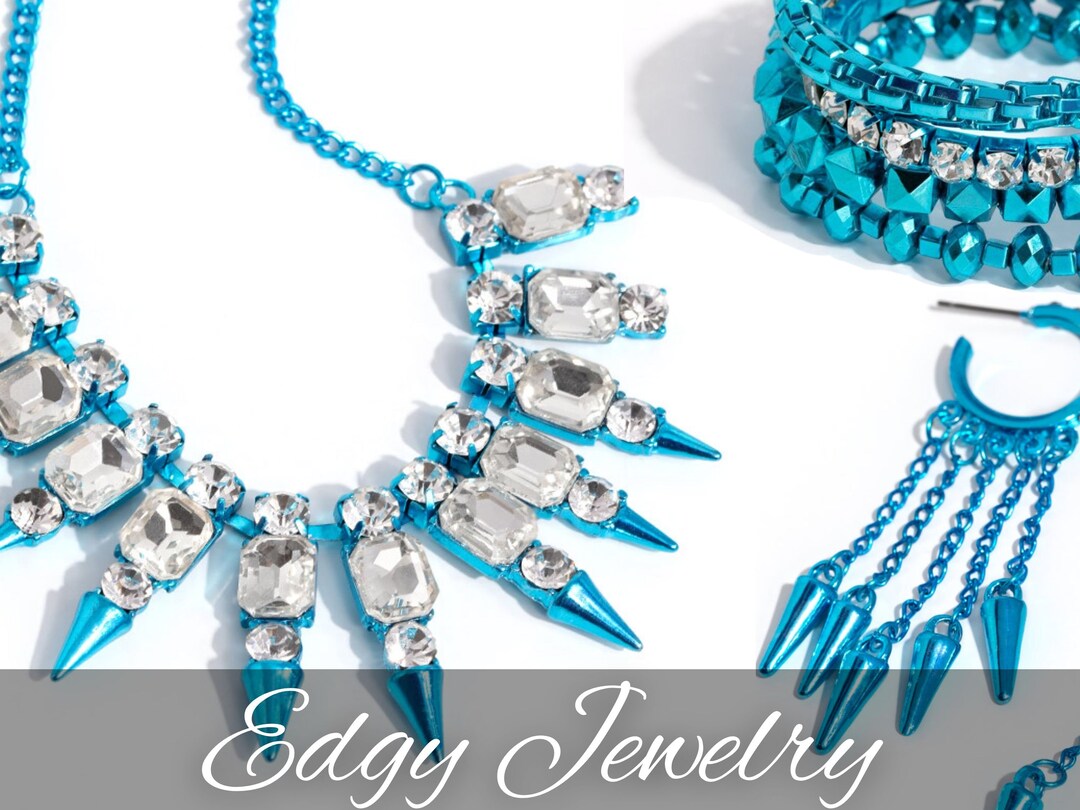 Alt Jewelry Set, Spike Fringe Punk Necklace, Funky Earrings, Stretch ...