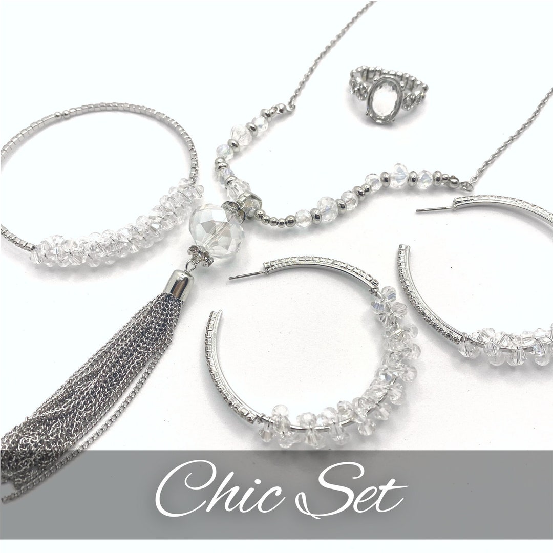 Sparkly Crystal Jewelry Set in Silver With Statement Hoop Earrings ...
