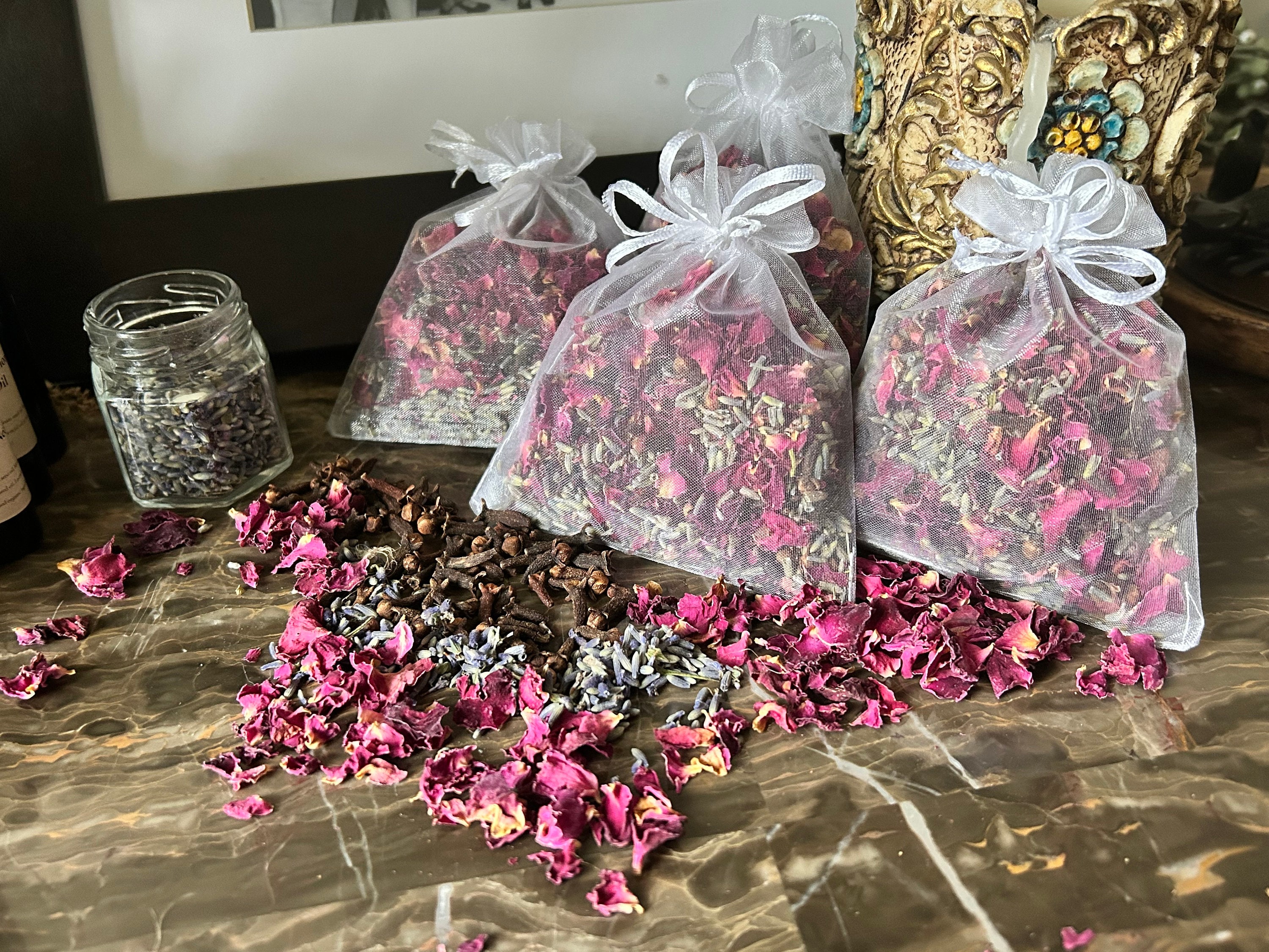 Lavender, Rose, Clove Organic Sachets; Potpourri Handcrafted Set of 4 ...