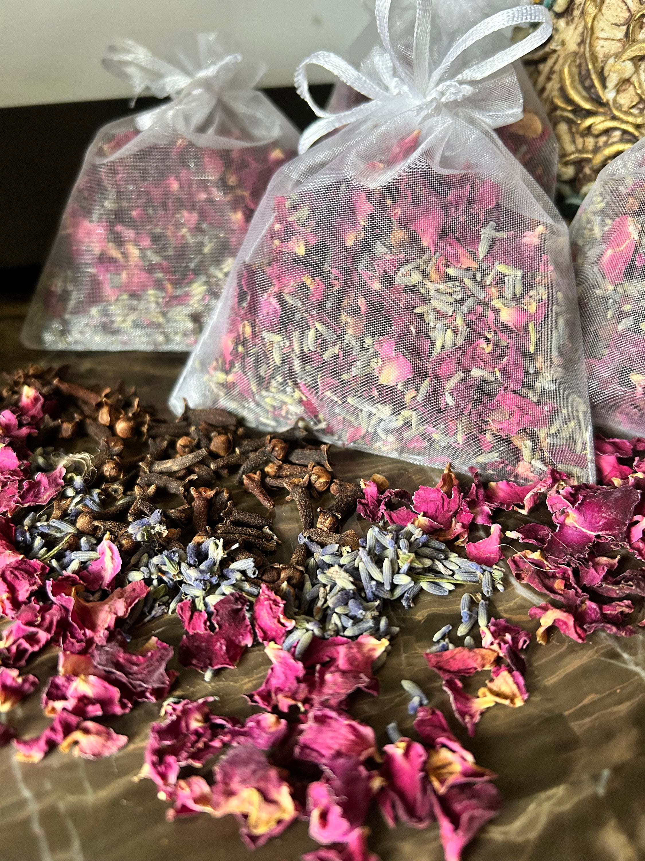 Lavender, Rose, Clove Organic Sachets; Potpourri Handcrafted Set of 4 ...