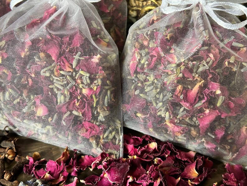 Lavender, Rose, Clove Organic Sachets; Potpourri Handcrafted Set of 4 ...
