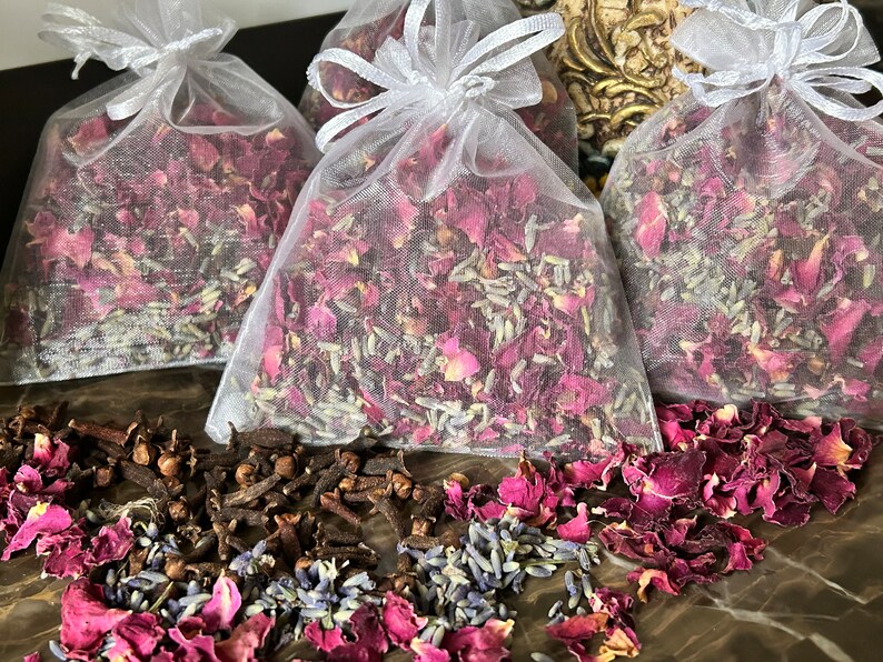 Lavender, Rose, Clove Organic Sachets; Potpourri Handcrafted Set of 4 ...
