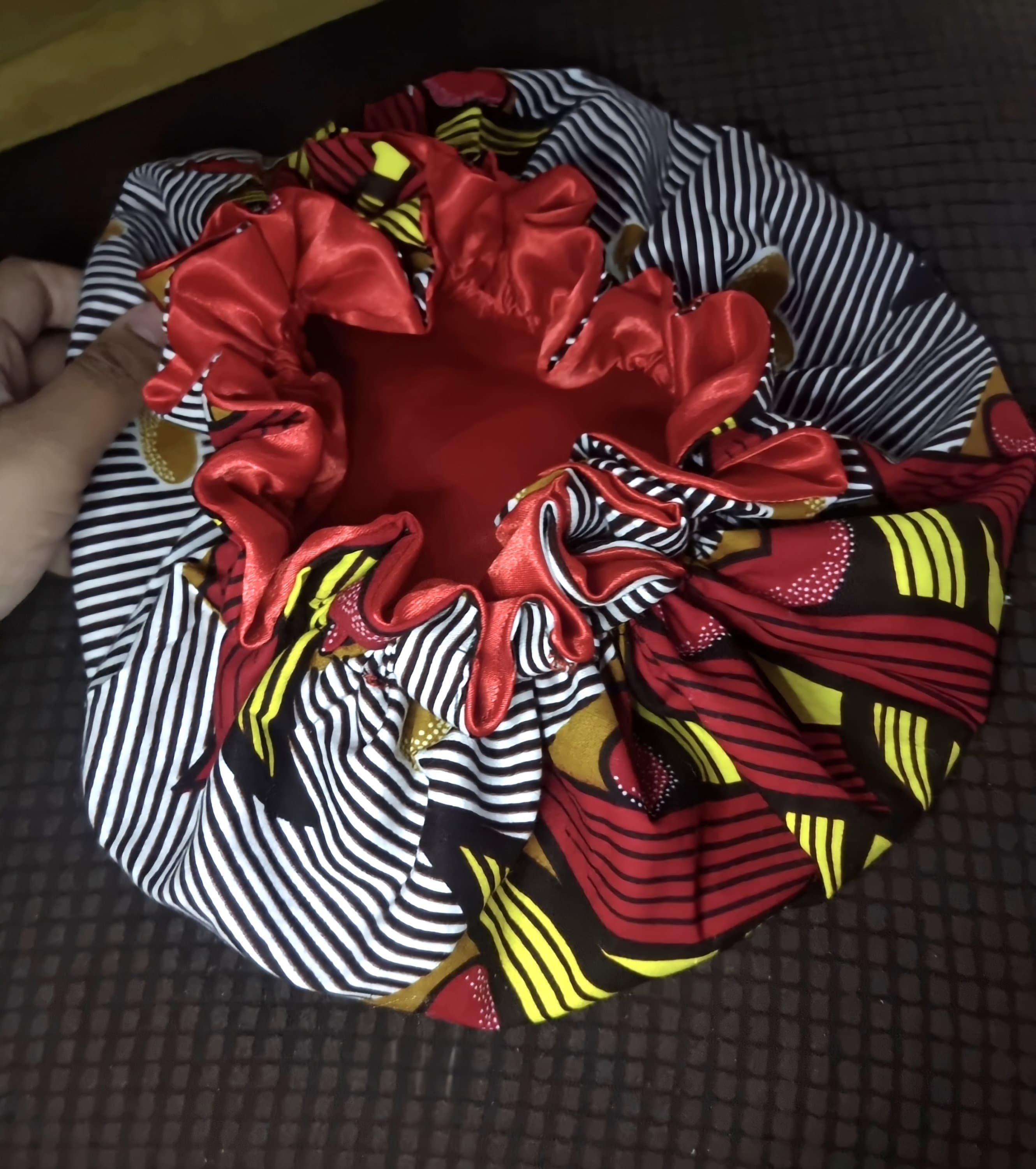 Satin-lined Ankara African Print Bonnet | Reversible Ruffle Hair Cover ...