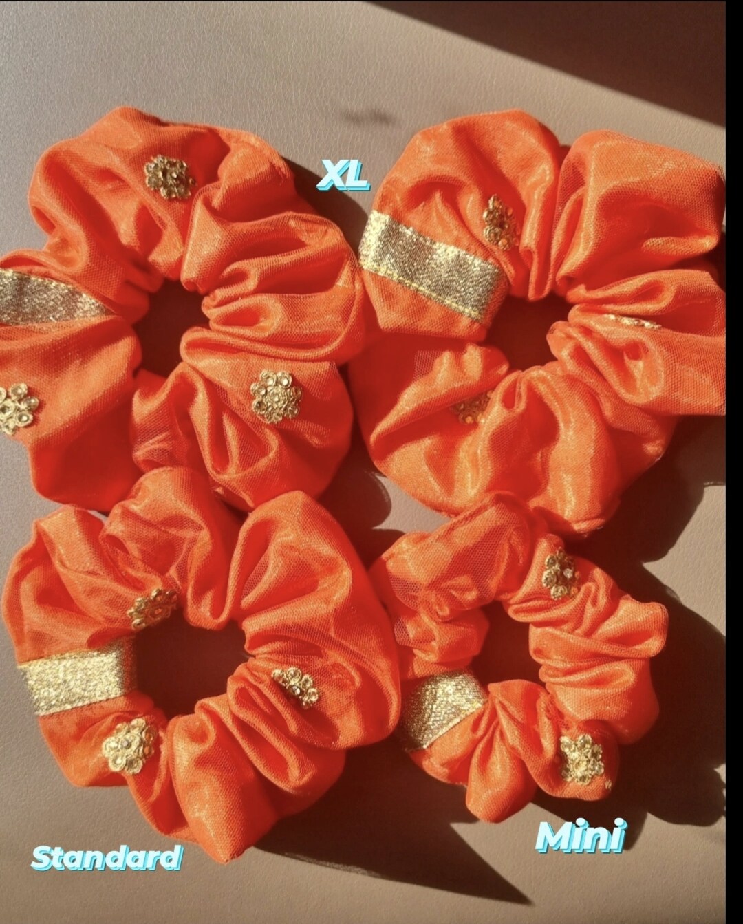 BINDI Orange & Gold Indian Inspired Scrunchies - Etsy
