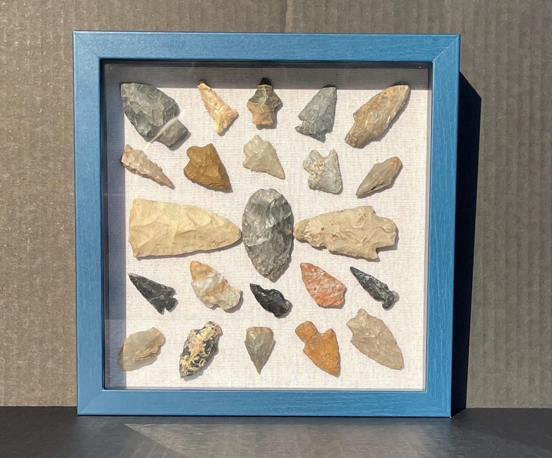9 X 9 X 1-3/4 Blue Shadow Box Display Case With 23 Authentic Native ...