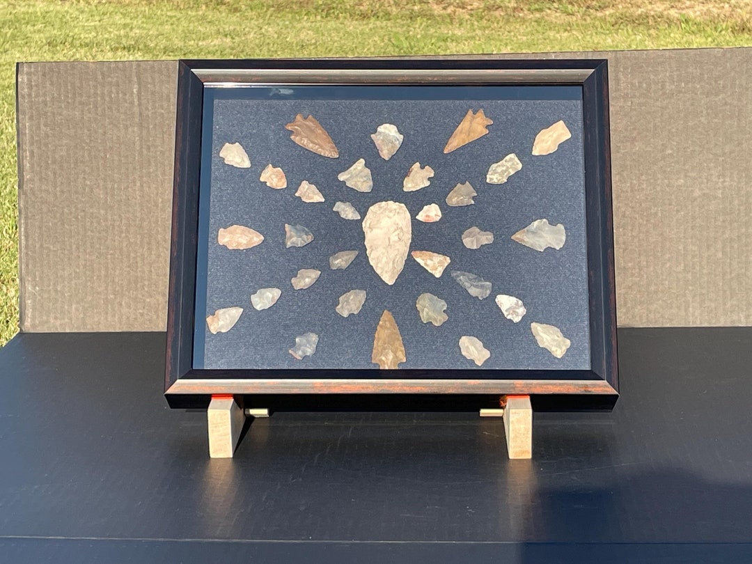 14 X 11 X 2-1/4 Bronze Shadow Box Display Case With 32 Authentic Native ...