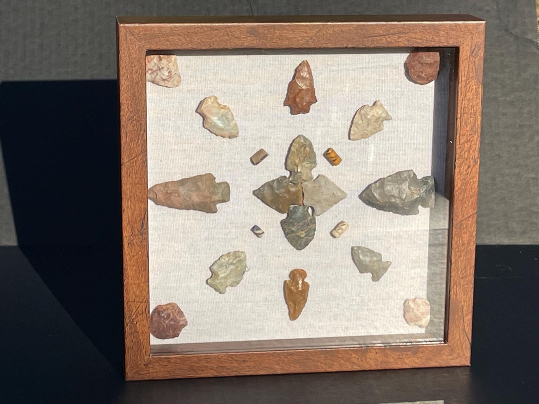 9 X 9 X 1-3/4 Shadow Box Display Case With 16 Authentic Native American ...