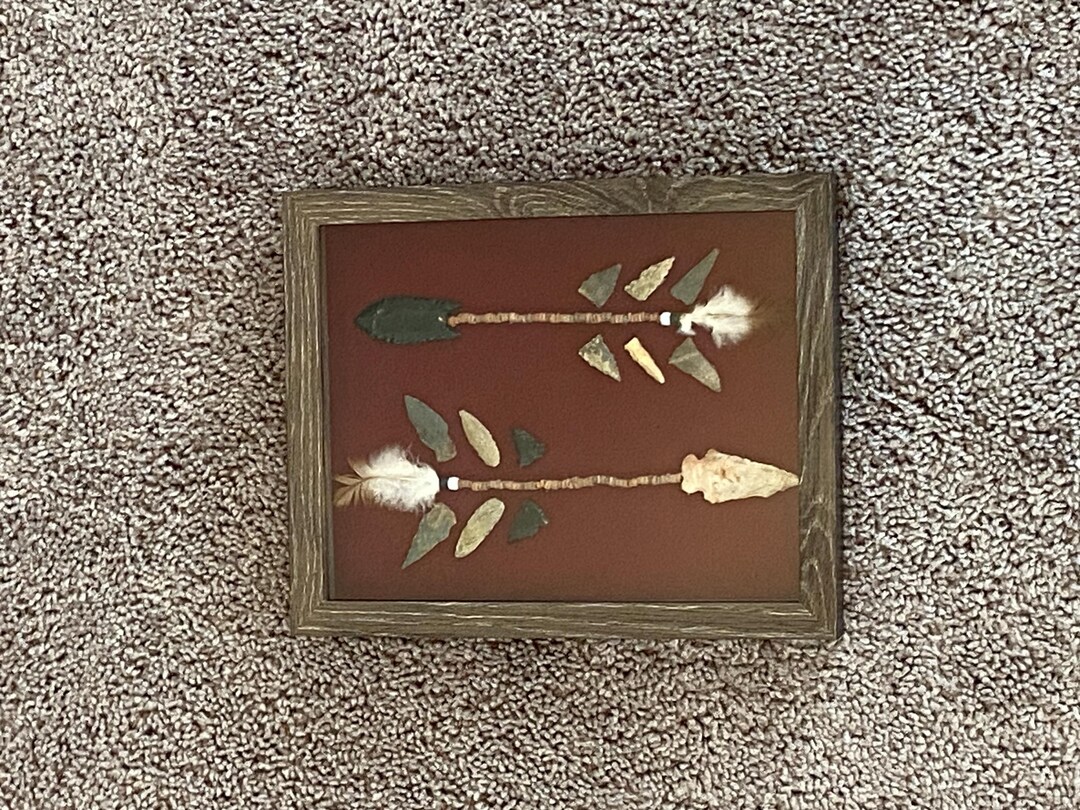 10 X 8 X 1-1/4 Shadow Box Native American arrows of War Arrowhead ...