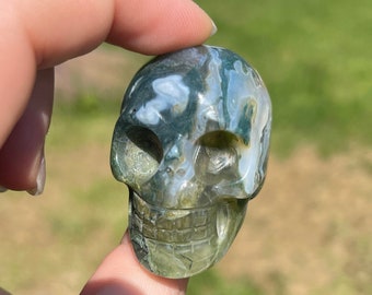Moss Agate Mini Skull - Etsy